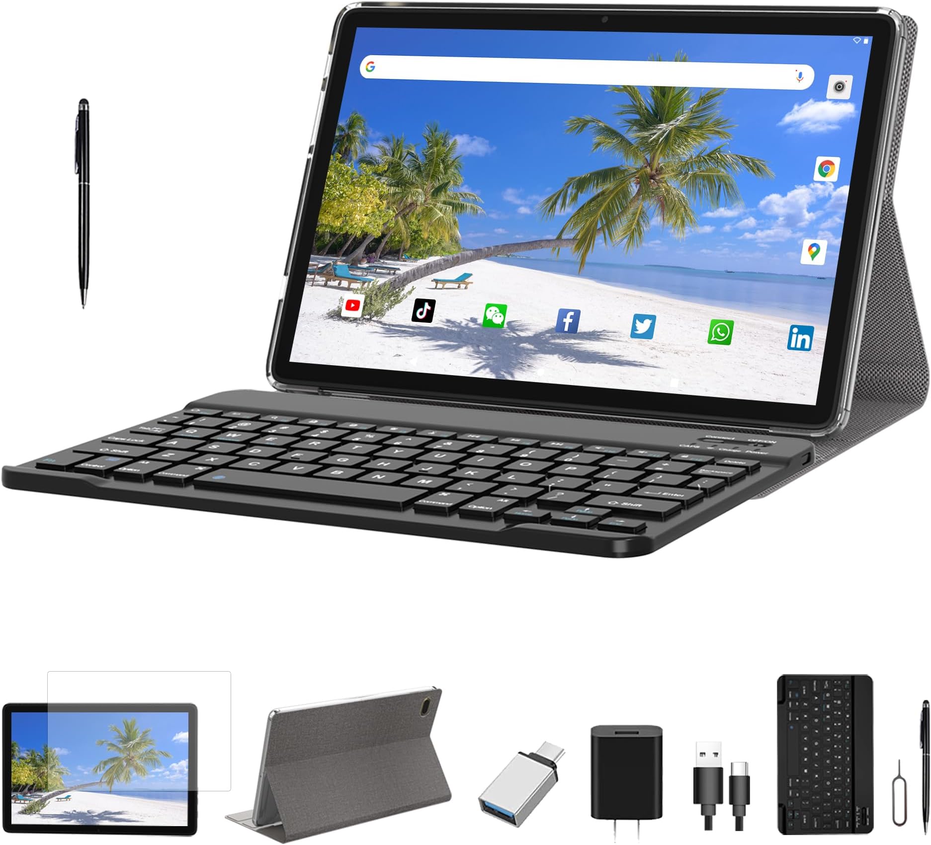 Amazon.com : FESABOLE 2024 Newest 2 in 1 Tablet 10 inch Tablet 128GB ...