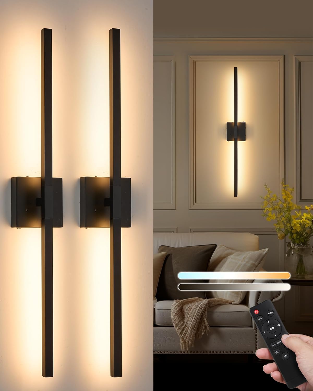 Rayogale 32 Inch Battery Operated Wall Sconces Set of 2, Dimmable ...