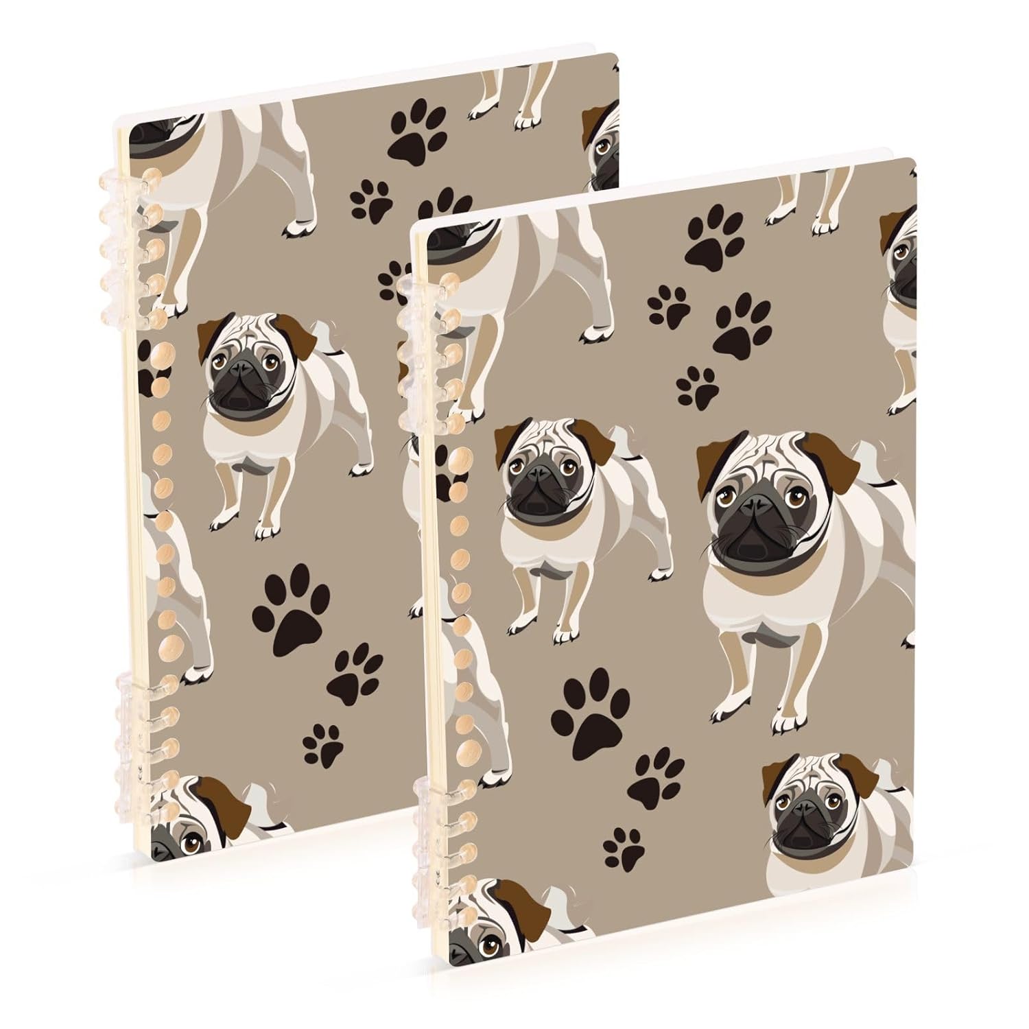 OTVEE Spiral Notebook, 2 Pack Funny Dogs Brown Cartoon Pug Puppy ...