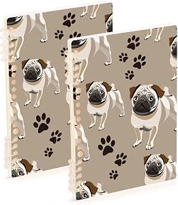Amazon.com : OTVEE Spiral Notebook, 2 Pack Funny Dogs Brown Cartoon Pug ...
