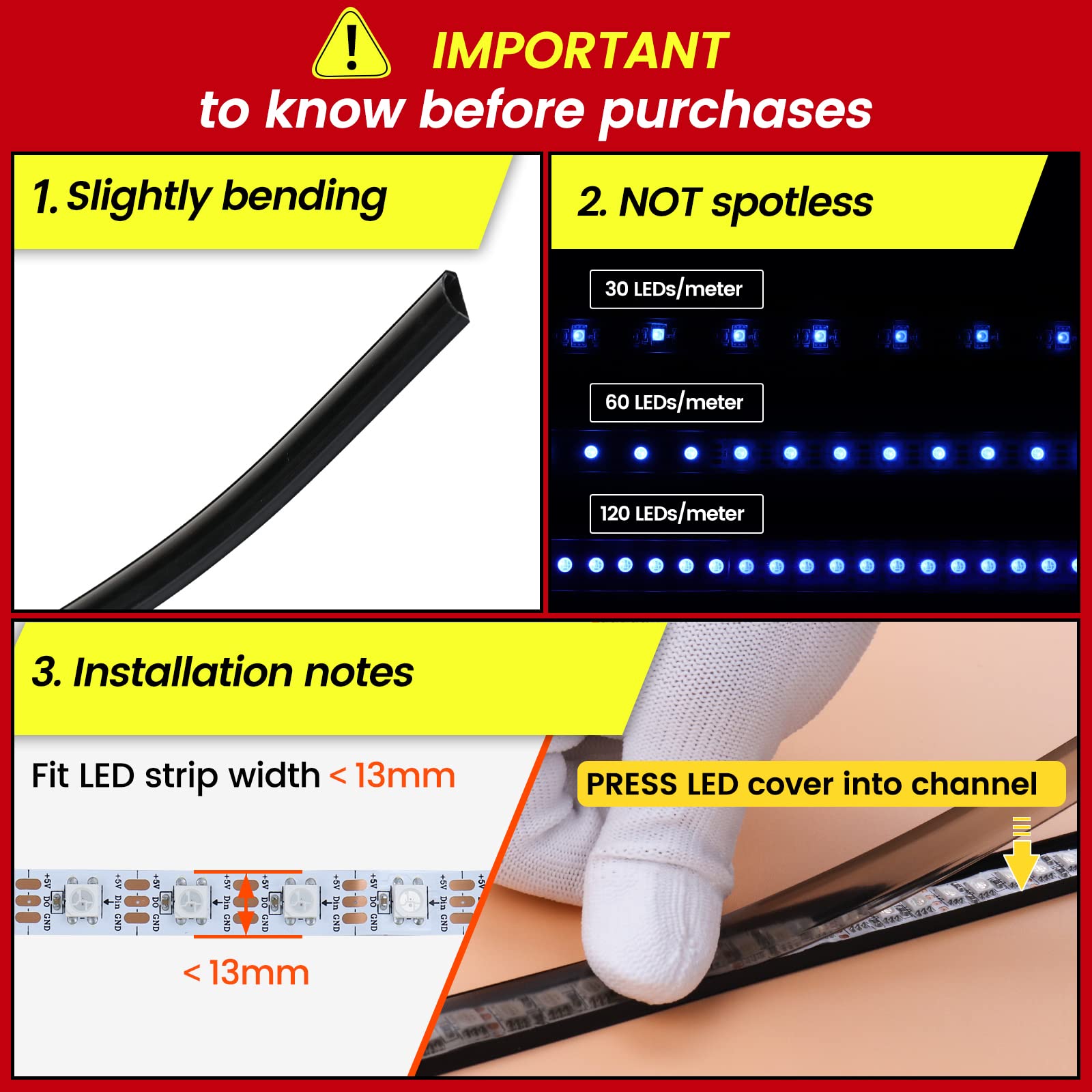 Muzata 20PACK 3.3FT/1M Flexible Black LED Channel with Smoky Black LED ...