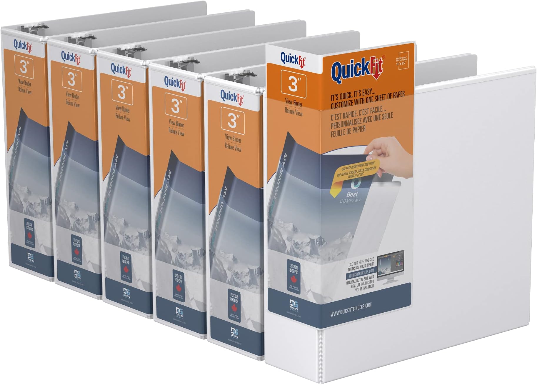 QuickFit View Binder, 3-Ring Binder for School or Office, D Ring, White ...