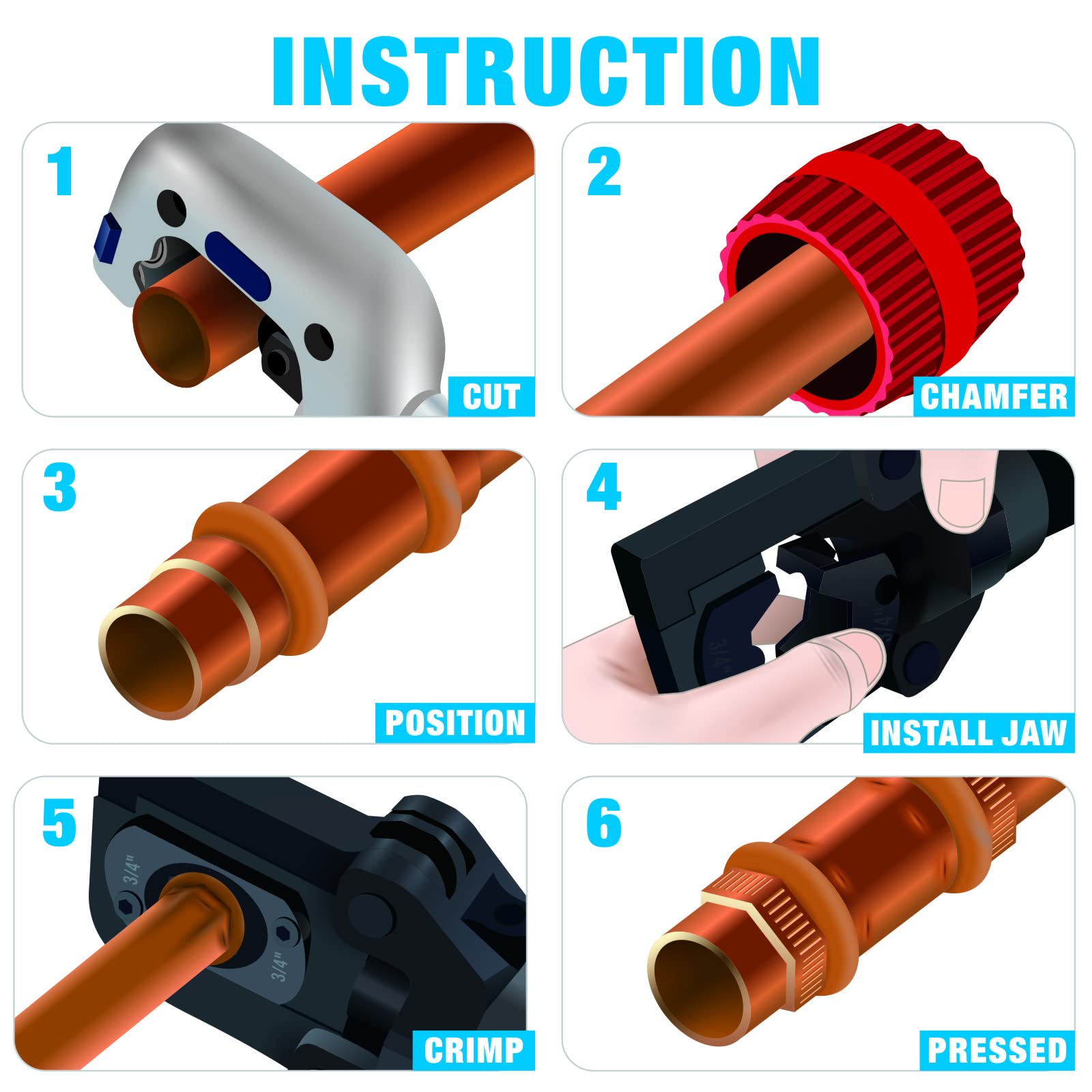 iCrimp Hydraulic Copper Tubing Press Tool Kit for 1/2-in, 3/4-in, 1-in ...