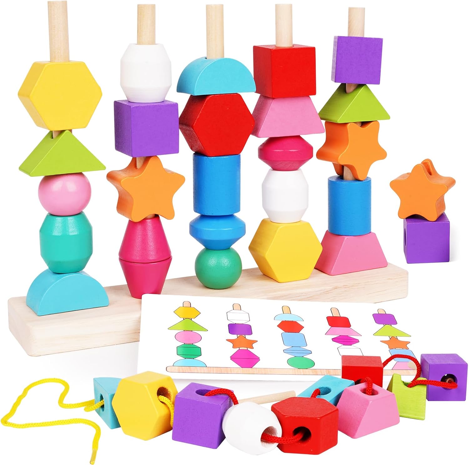 Amazon.com: Agirlgle Wooden Matching Shapes Colors Sorter Stacking Toy ...