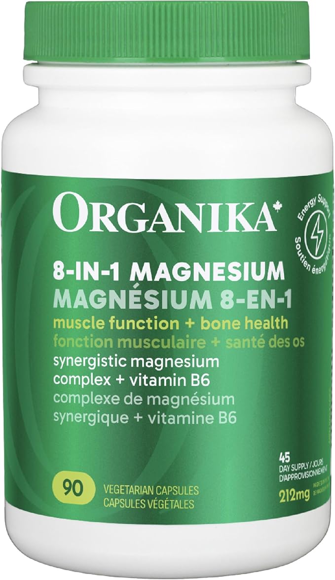 Organika Canadian-Made 8-In-1 Magnesium - 212mg Synergystic Magnesium Complex with Vitamin B6 to ...