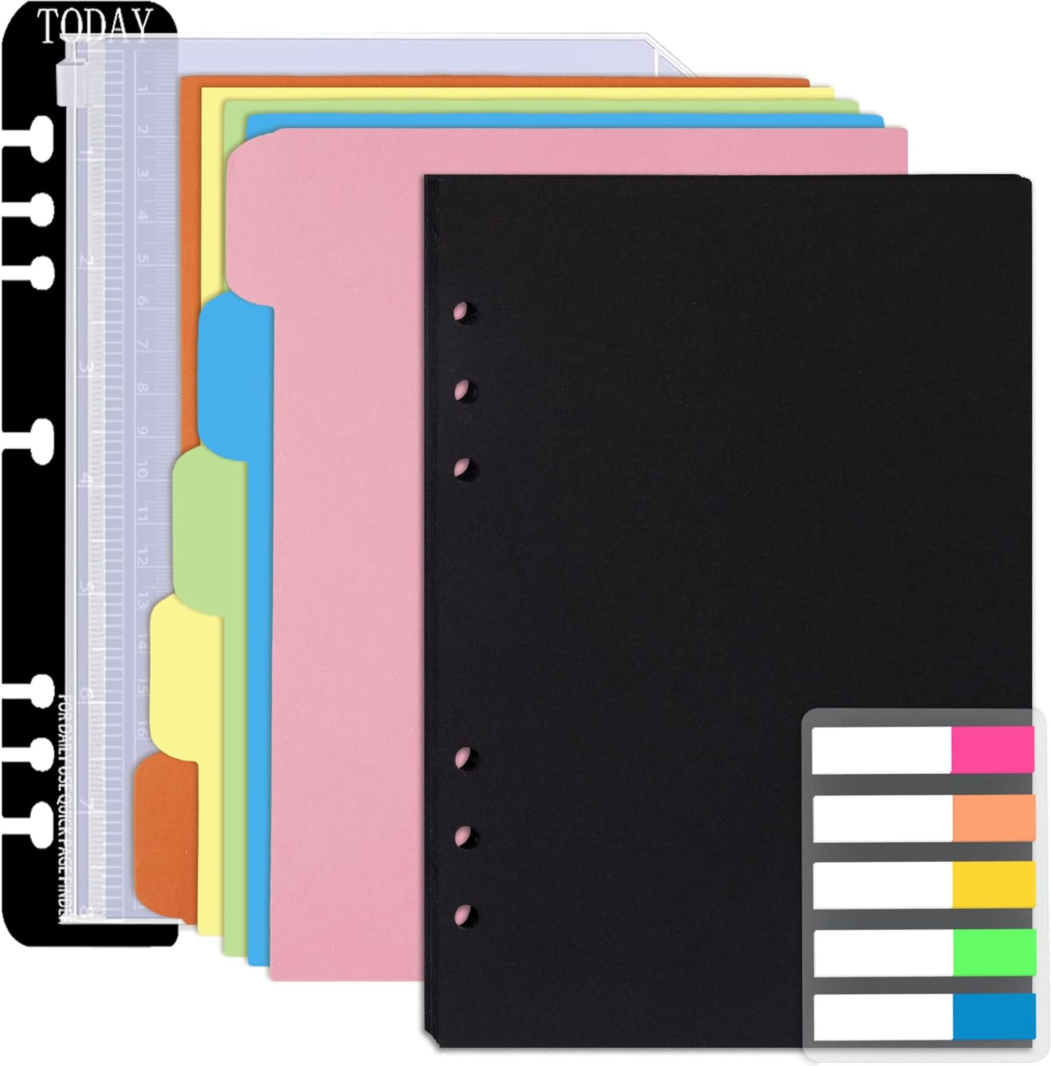 Rancco A5 Planner Inserts 6 Rings Planner Refills Set, 60 Sheet Black ...