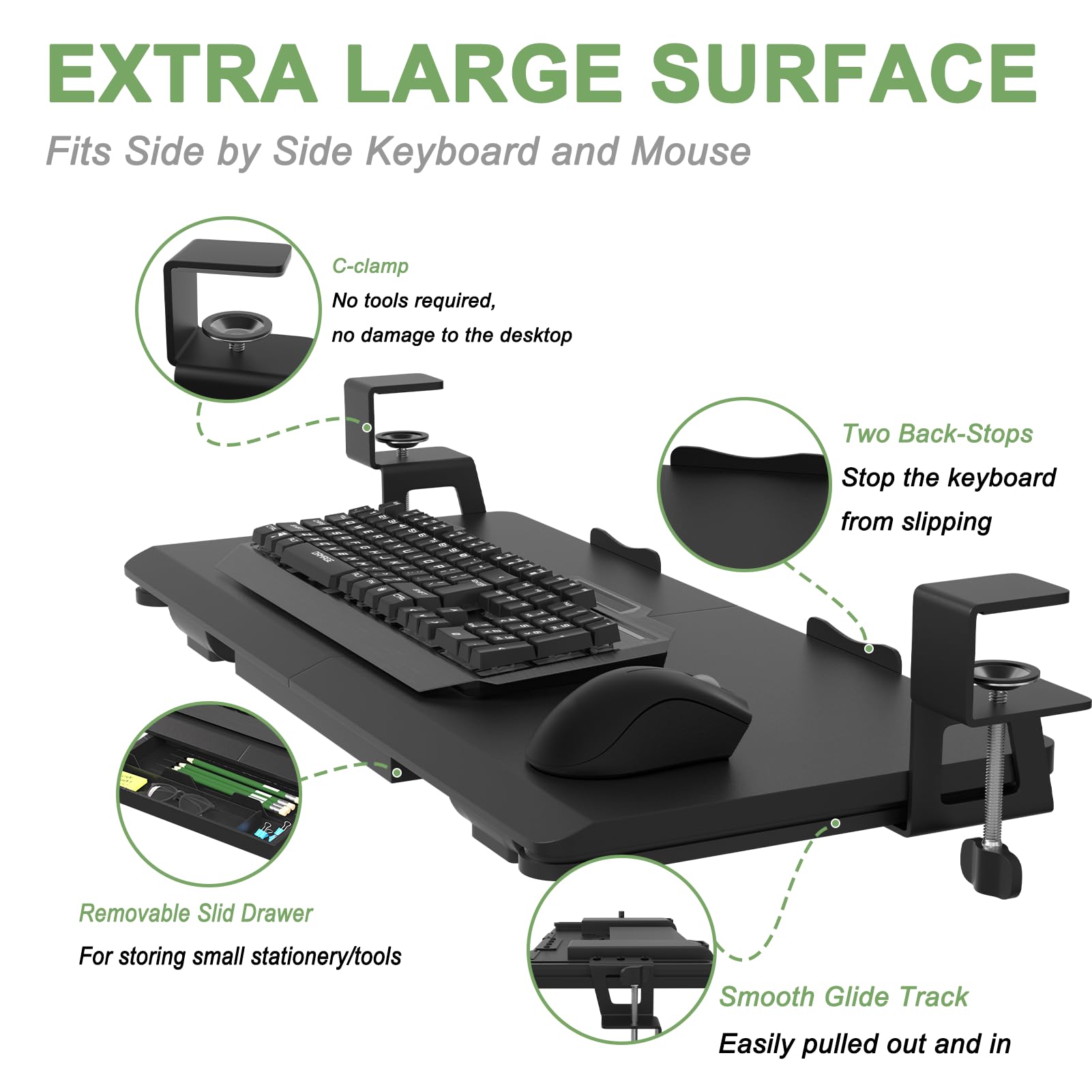 Snapklik.com : Keyboard Tray Under Desk Slide Out