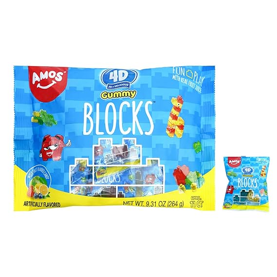 Amazon.com : Amos 4D Gummy Blocks - 9.31oz Bulk Pack for Kid's Birthday ...