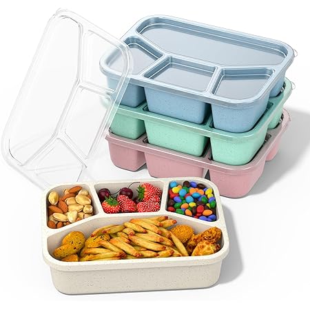 Amazon.com: ozazuco 4 Pack Snack Containers, Divided Bento Snack Box, 4 ...
