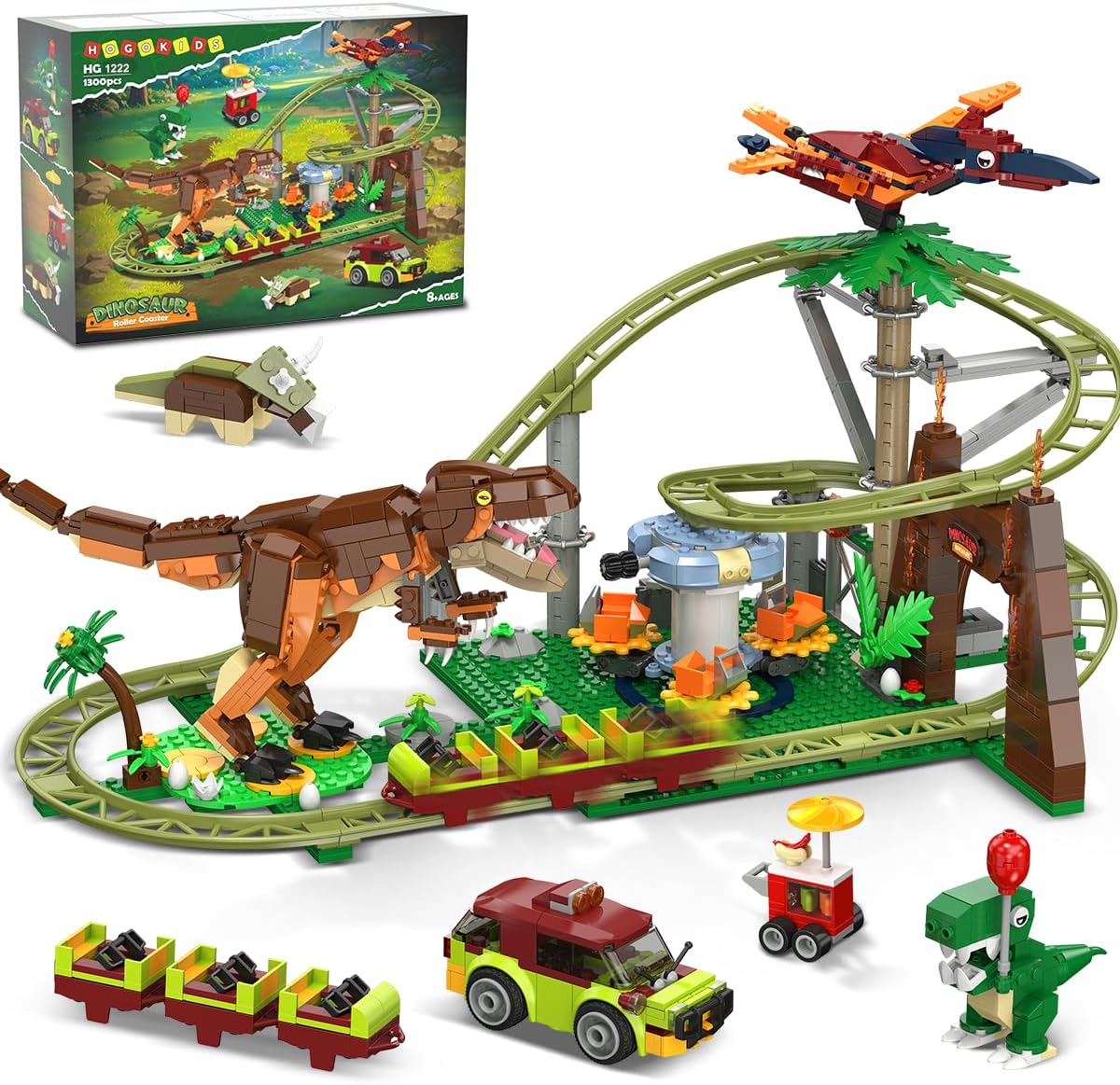 Amazon.com: HOGOKIDS Dinosaur Roller Coaster Building Set - 1222PCS ...