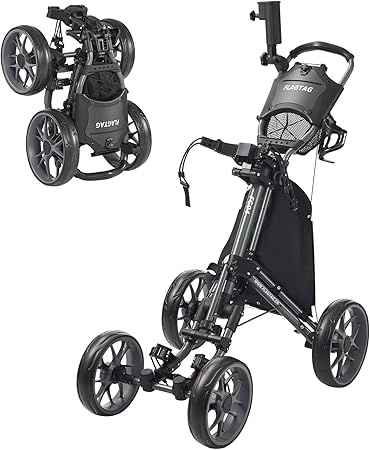 4 Wheels Golf Push Cart,Folding Golf Cart, Golf Pull Cart with Cup ...