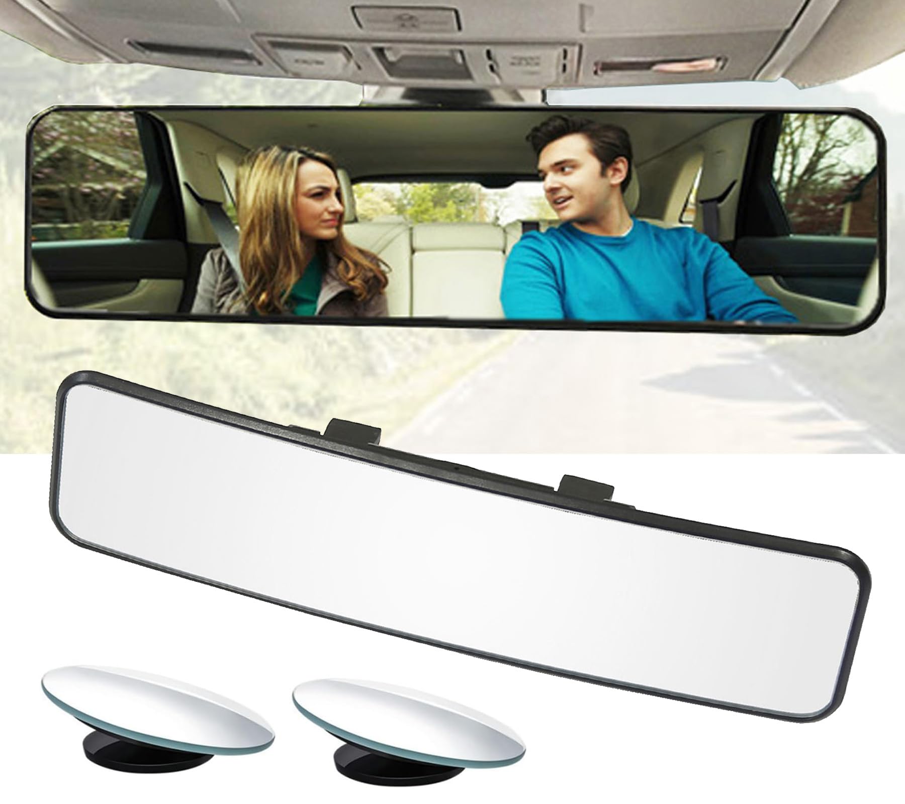Kitbest Rear View Mirror, Universal Interior Clip On Panoramic Rearview ...