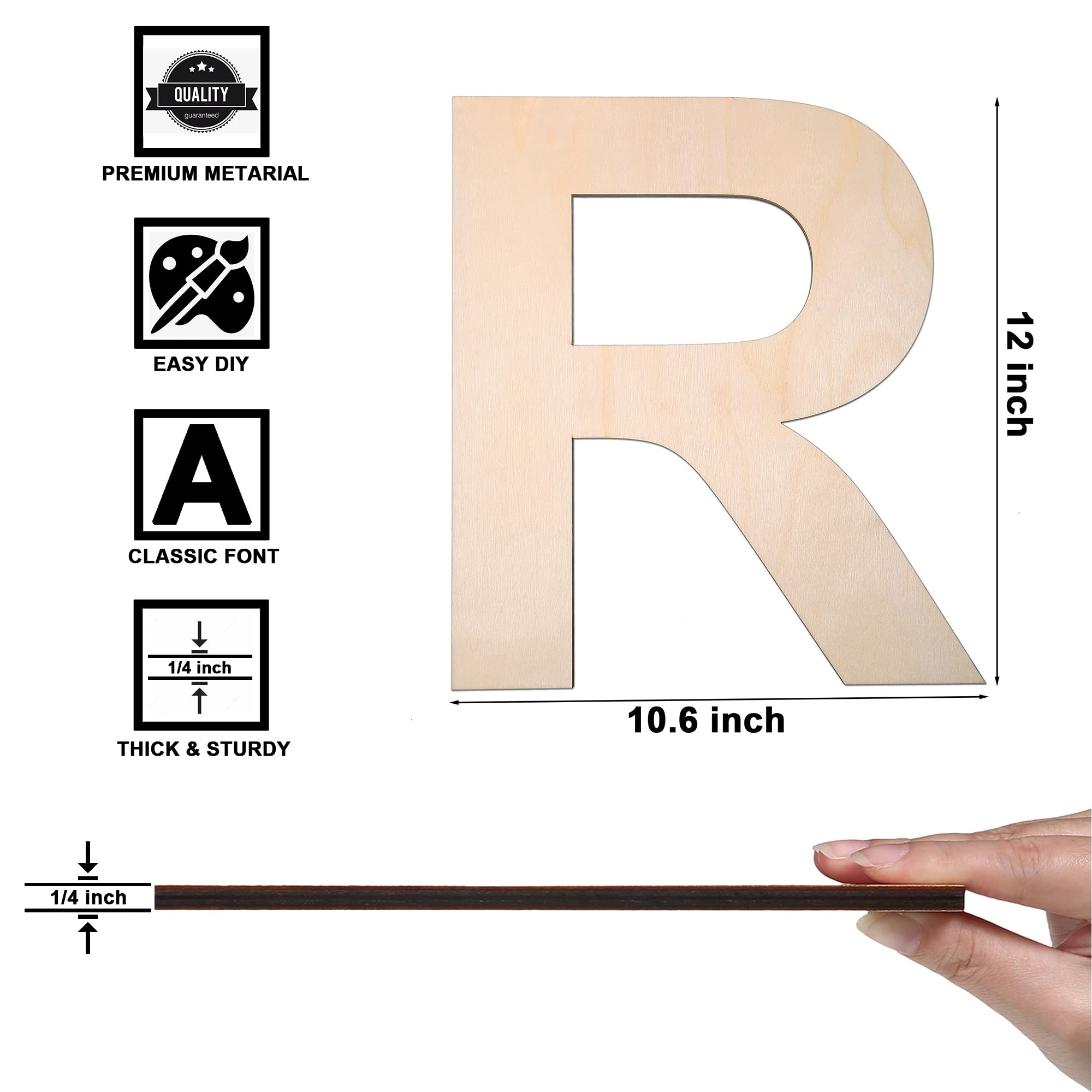 Snapklik.com : 12 Inch Wooden Letter R, 1/4 Inch Thick Large Unfinished ...