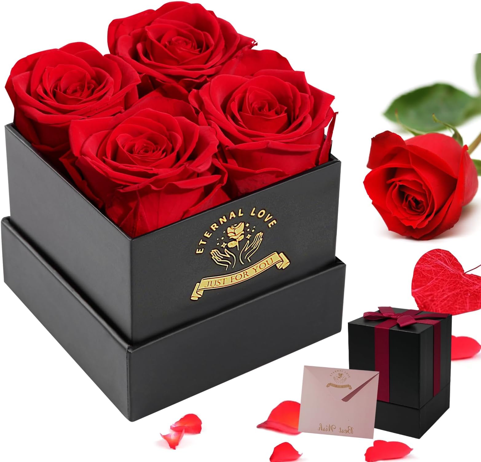 Amazon.com: LIZHUYA Preserved Rose in a Box Real Roses That Lasts for ...
