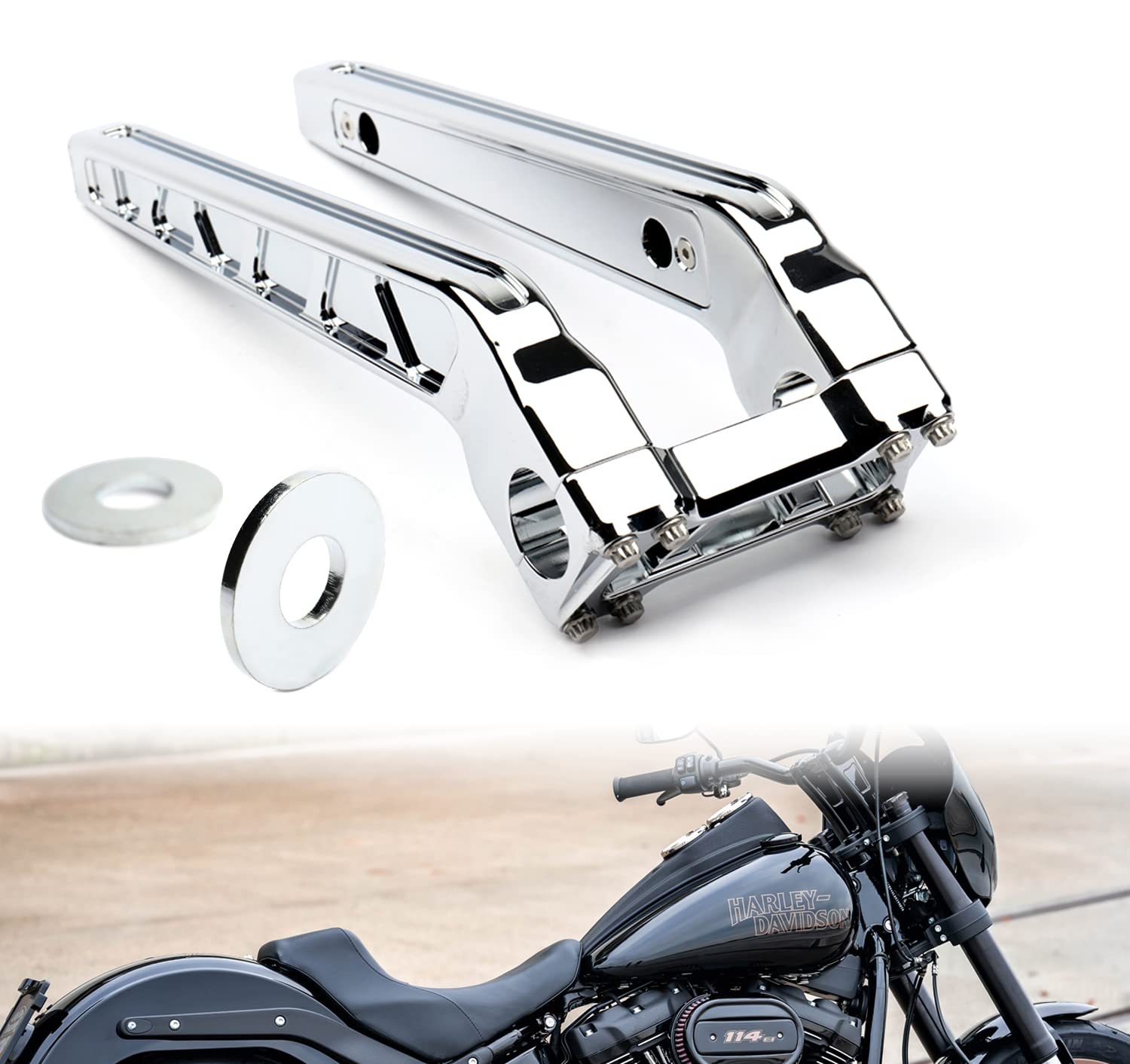TIGERSGATE Chrome 12 Inch Pullback Riser 1.25" Handlebar Clamp ...