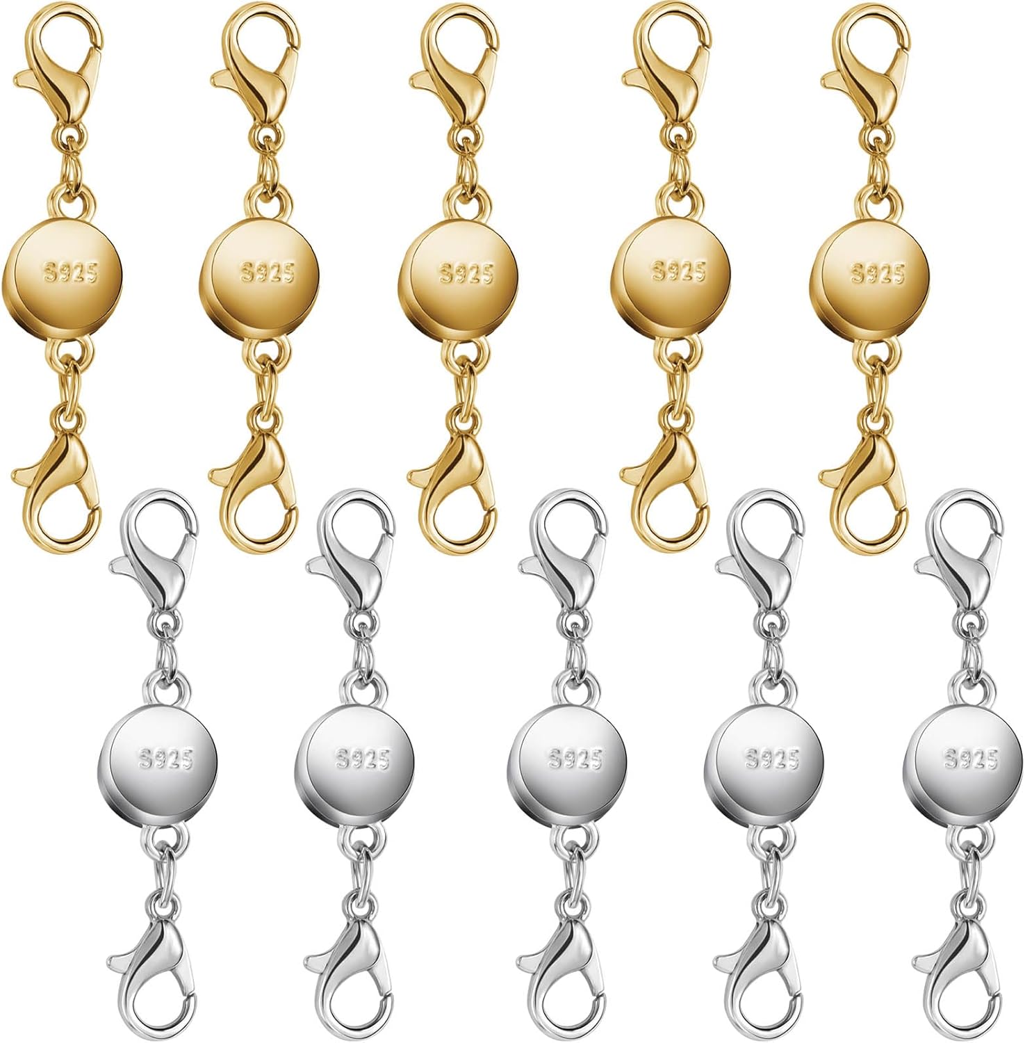 Amazon.com: 925 Silver and Gold Magnetic Necklace Clasps, Round ...