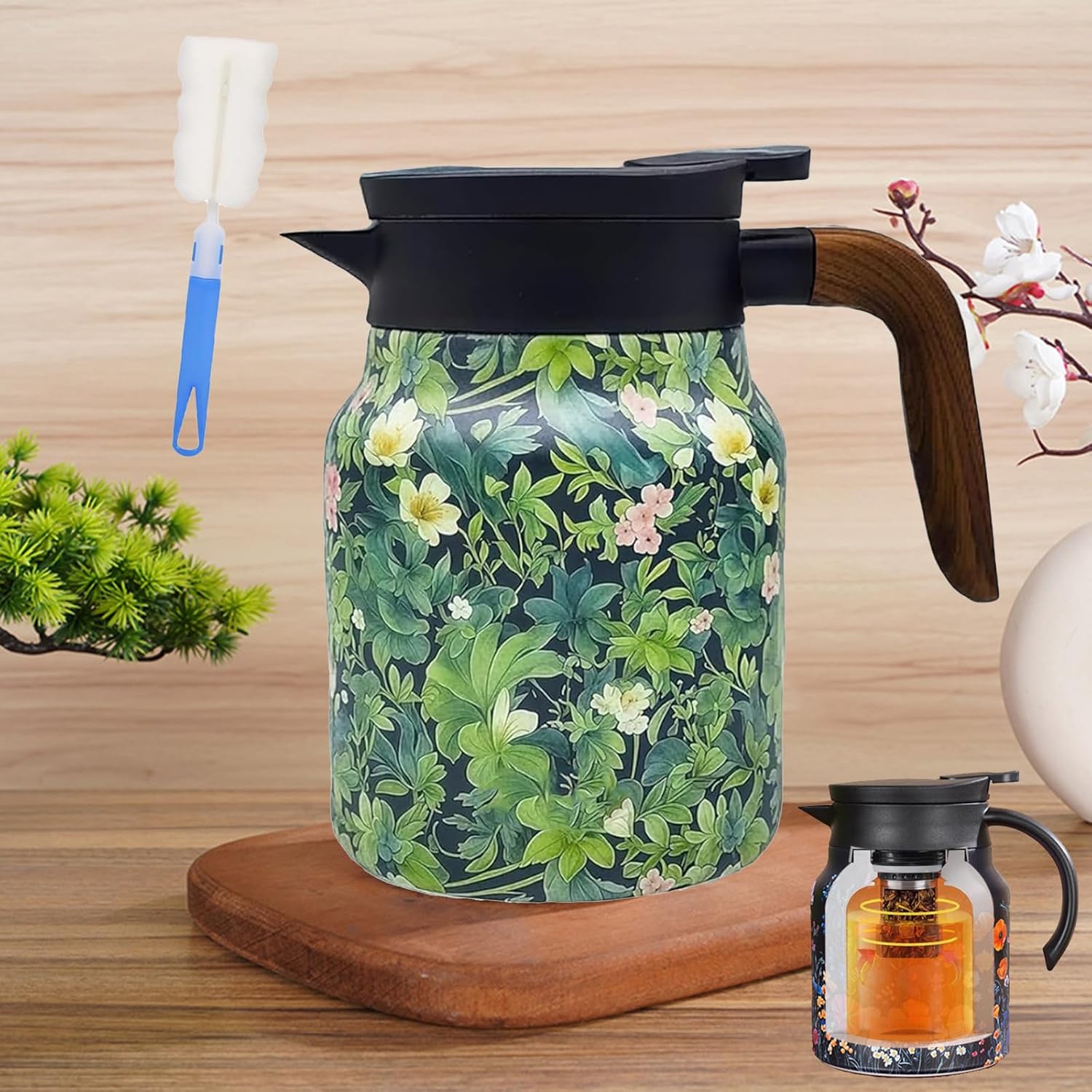 Amazon.com | Vintage Floral Pattern Tea Pot - Built-In Infuser ...