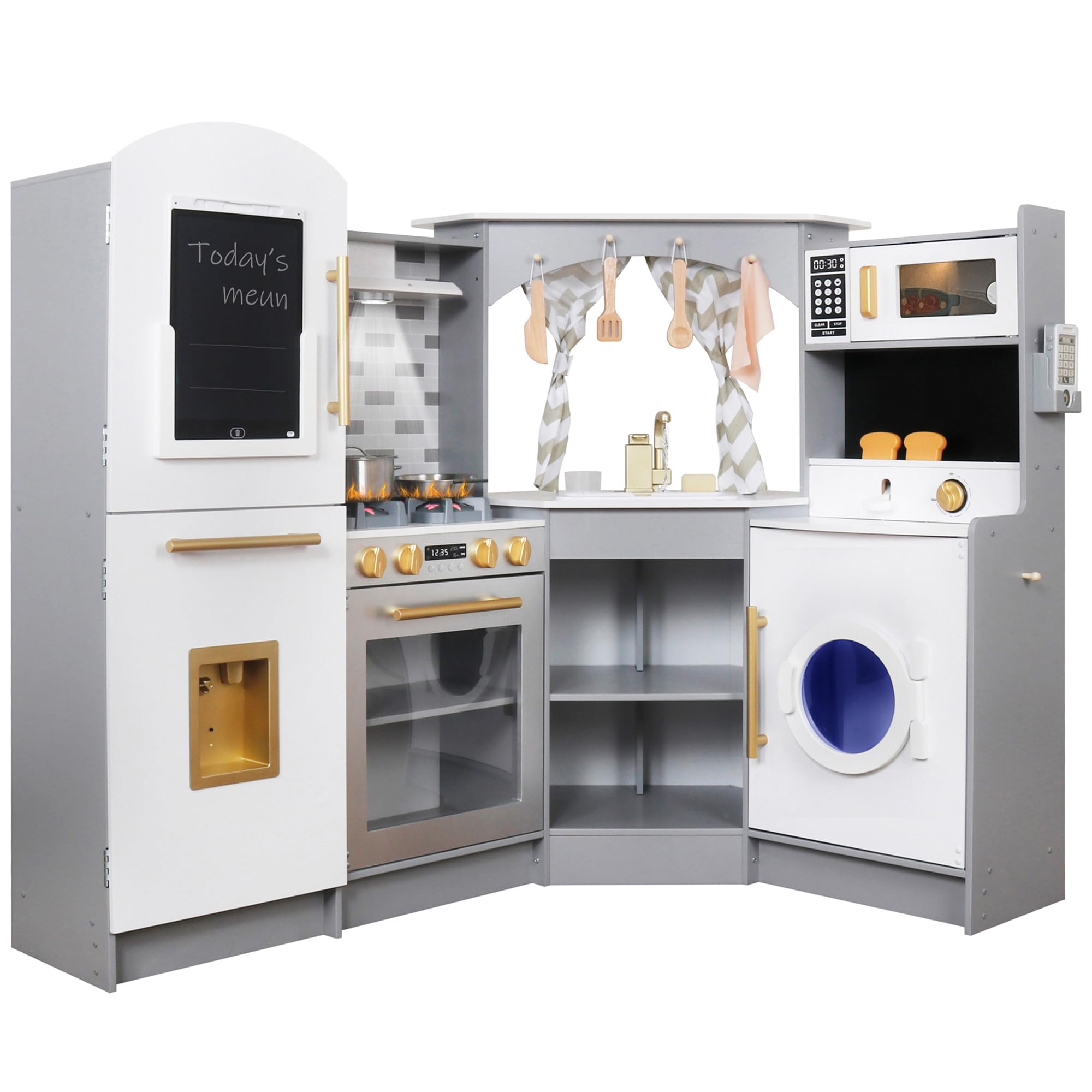 Amazon.com: Large Wooden Corner Play Kitchen Sets with Ice Maker,Water ...