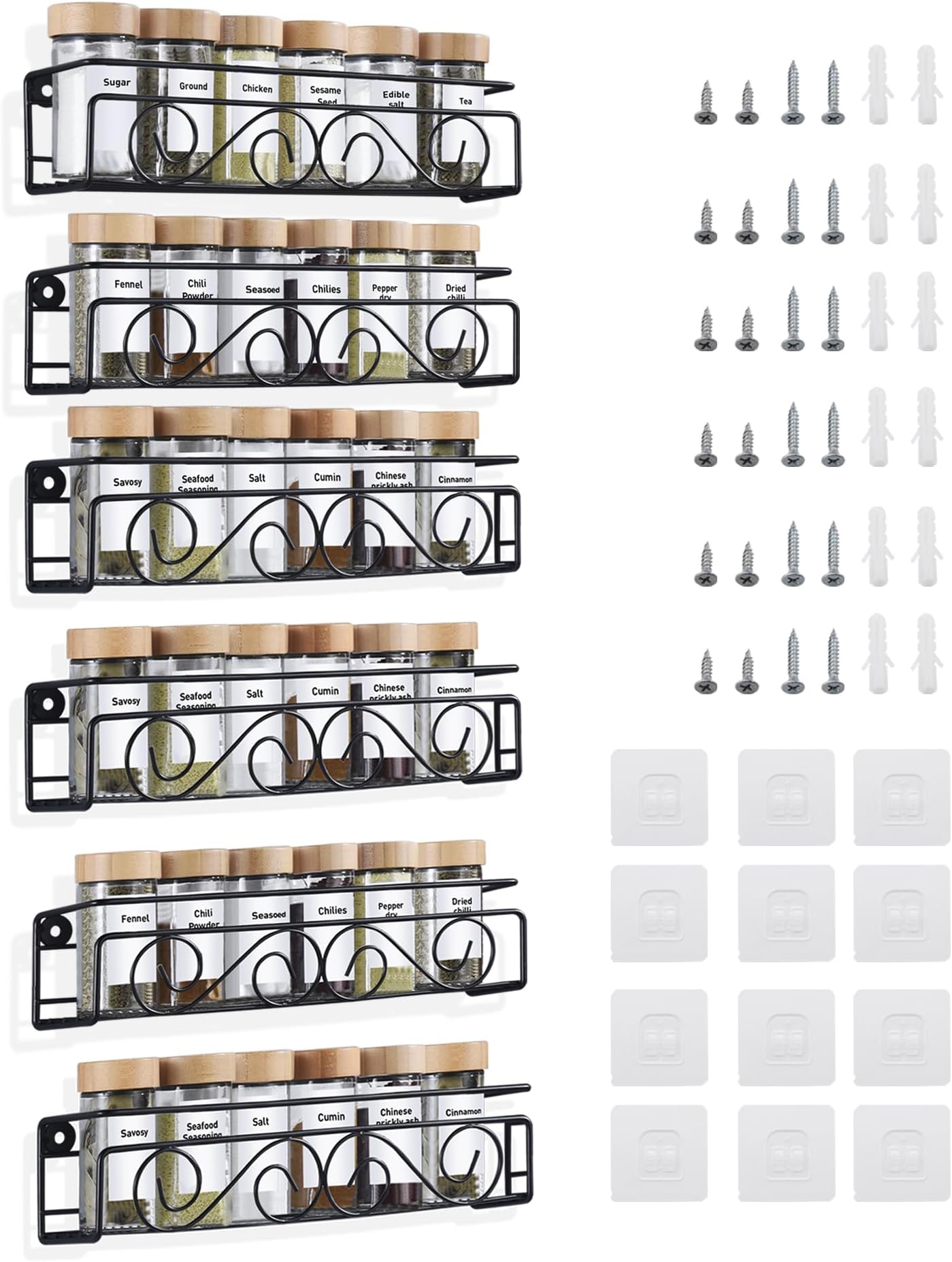 Amazon.com: Bunoxea Spice Rack wall mounted 4 Pack, Space-Saving Spice ...