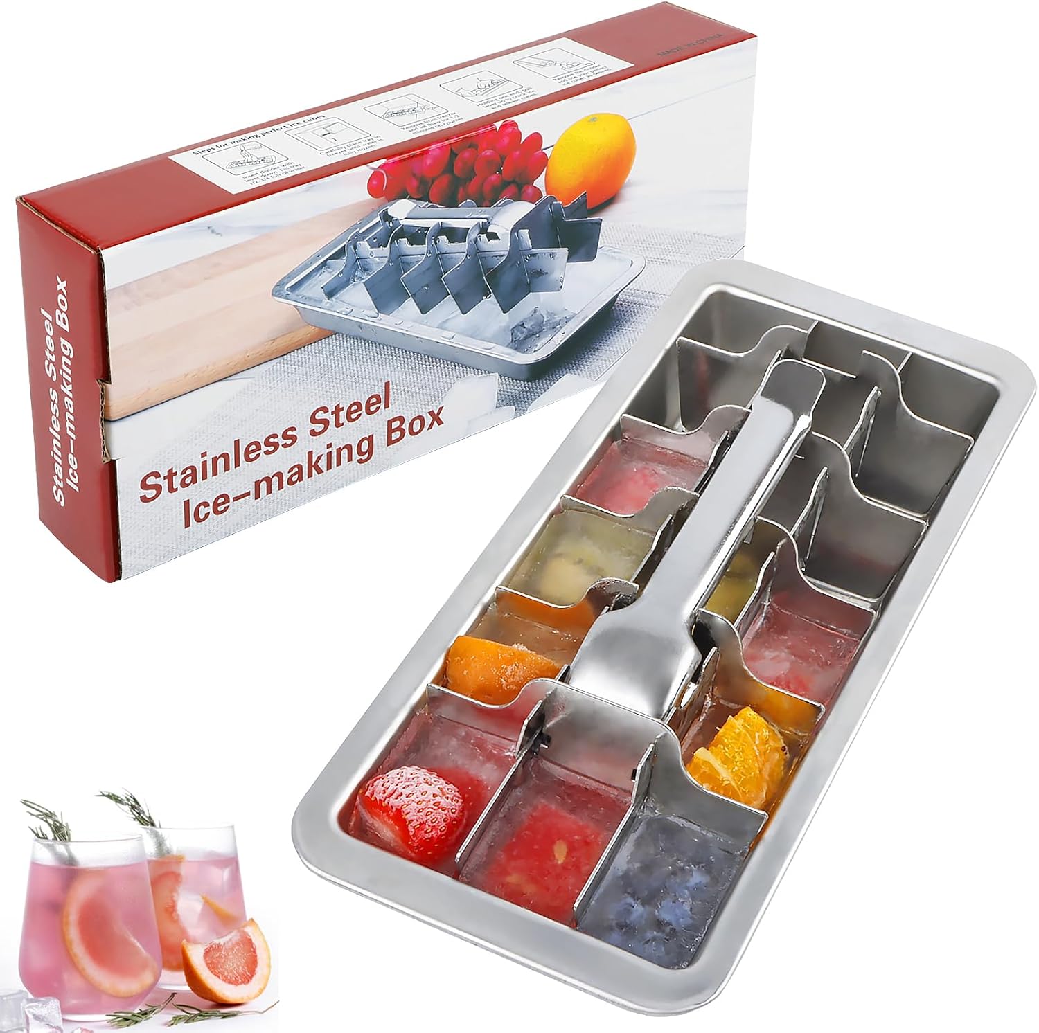 Amazon.com: KAYCROWN 18/8 Stainless Steel Ice Cube Tray, 18 Slot Ice ...