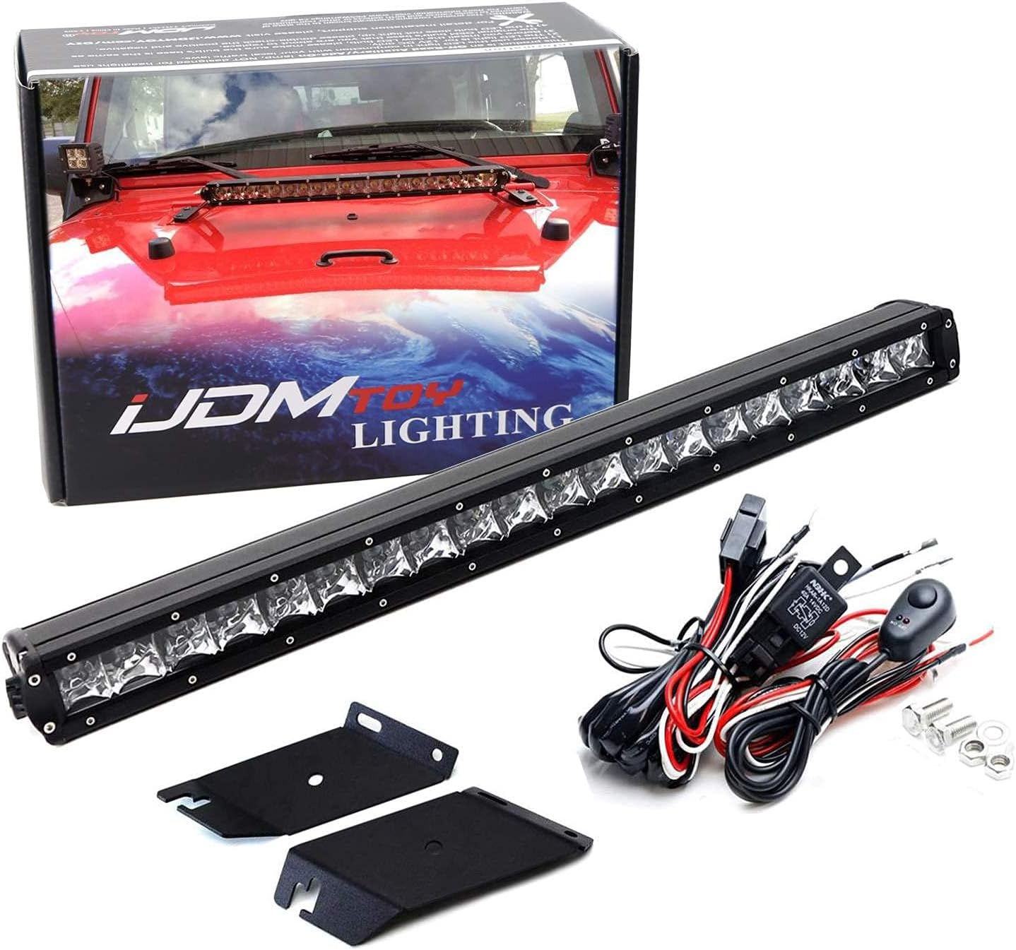 iJDMTOY Hood Mount 20-Inch LED Light Bar Kit Compatible with Jeep 2007 ...