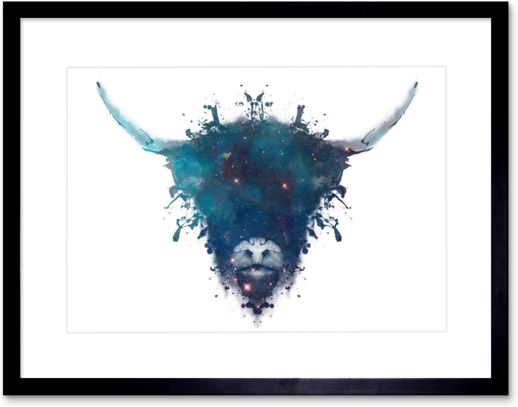 Wee Blue Coo Graphic Ink Splat Highland Cow Framed Picture Art Framed ...