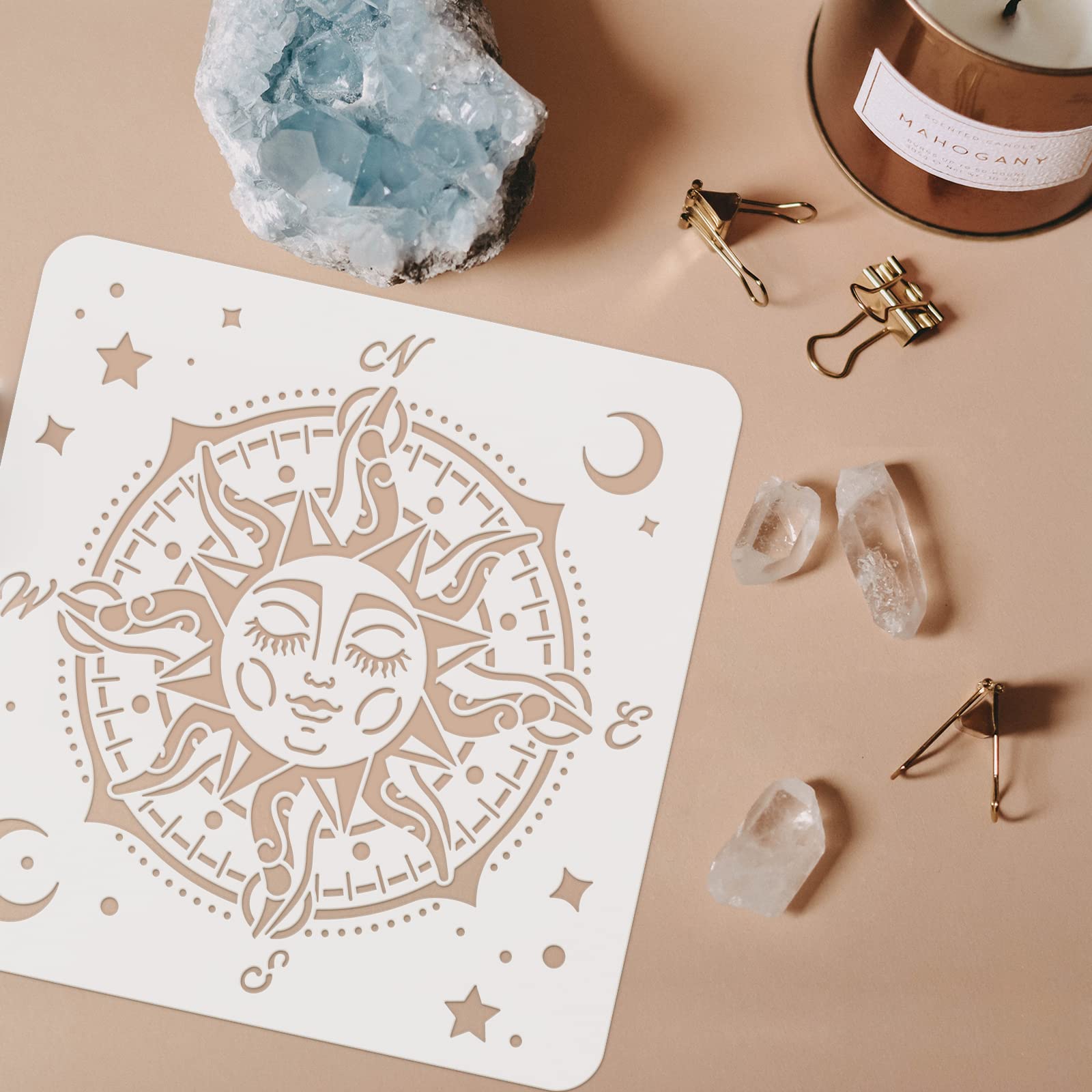 Snapklik.com : FINGERINSPIRE Compass Stencil 11.8x11.8 Inch Sun Stencil ...