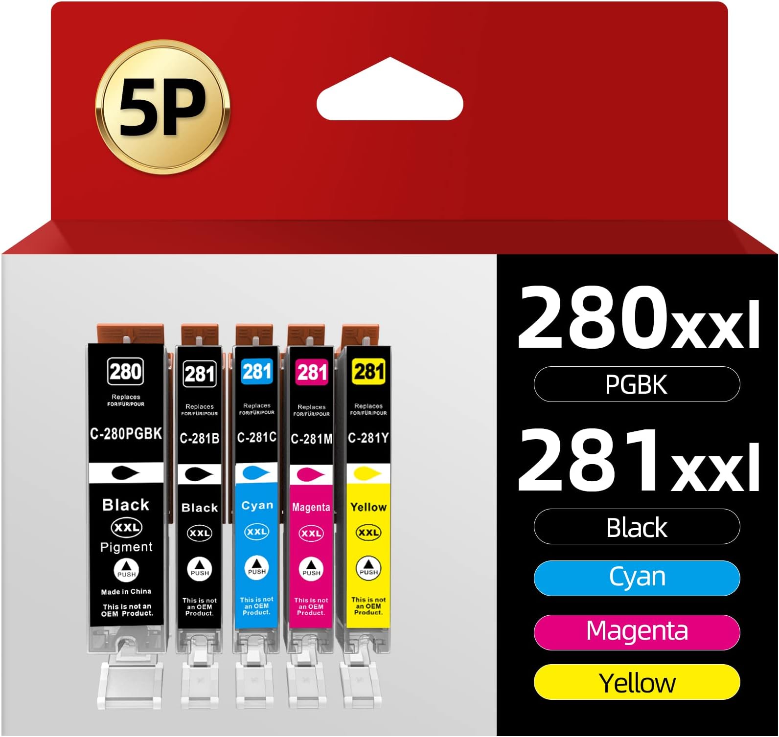5 Pack PGI-280XXL CLI-281XXL Compatible Ink Cartridge Replacement for ...