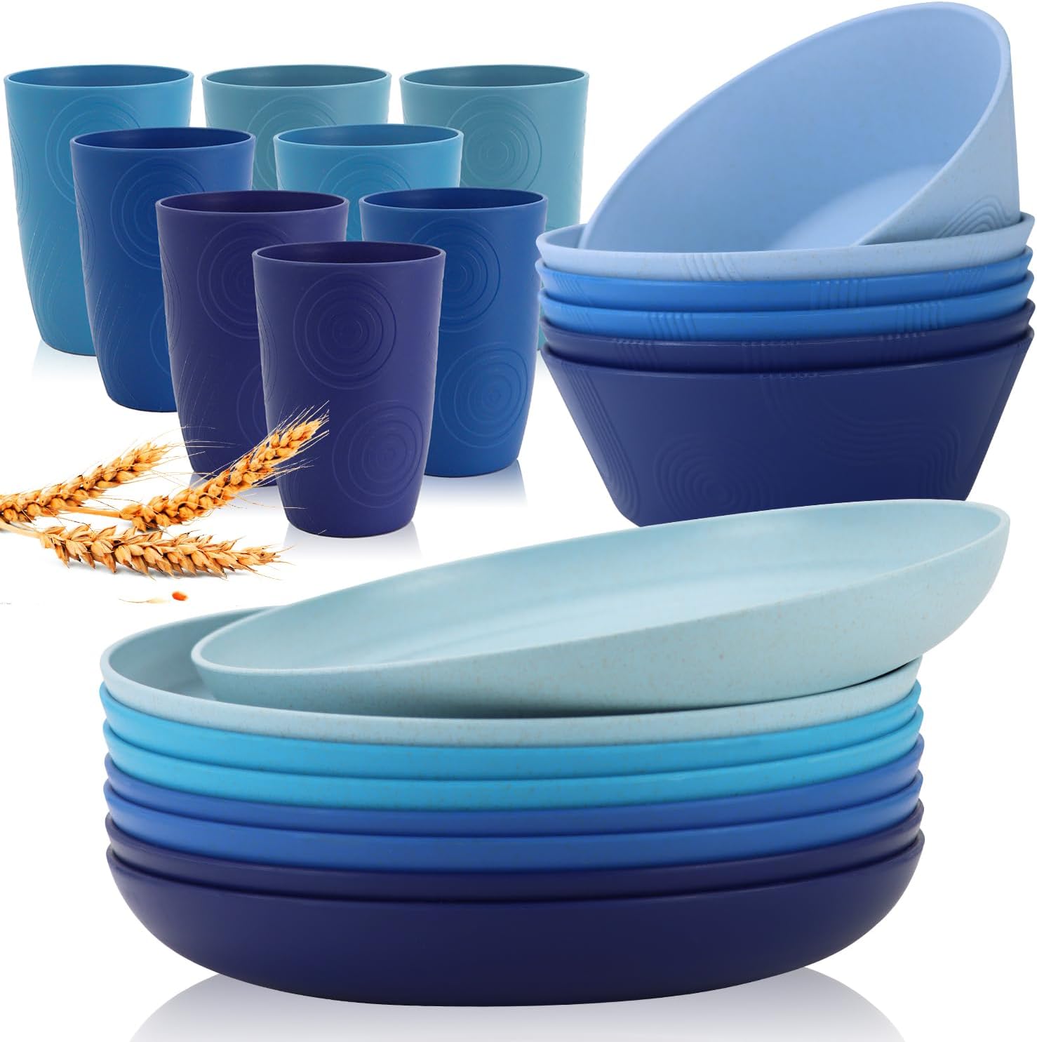 Amazon.com | Wrova wheat straw bowls and deep plates bundle with cups ...