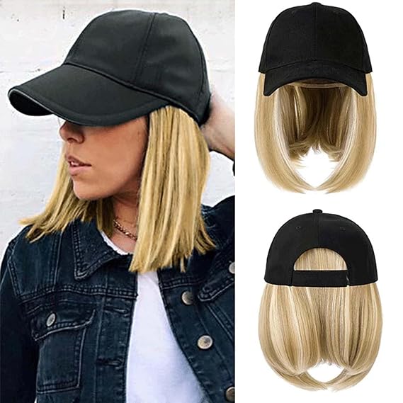 Amazon.com : WUODHTW Woman Baseball Cap with Hair Extensions Straight ...