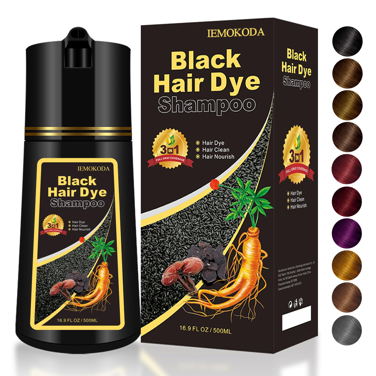 Amazon.com : Black Hair Dye Shampoo 3 In 1, Hair Color Treated Shampoo ...
