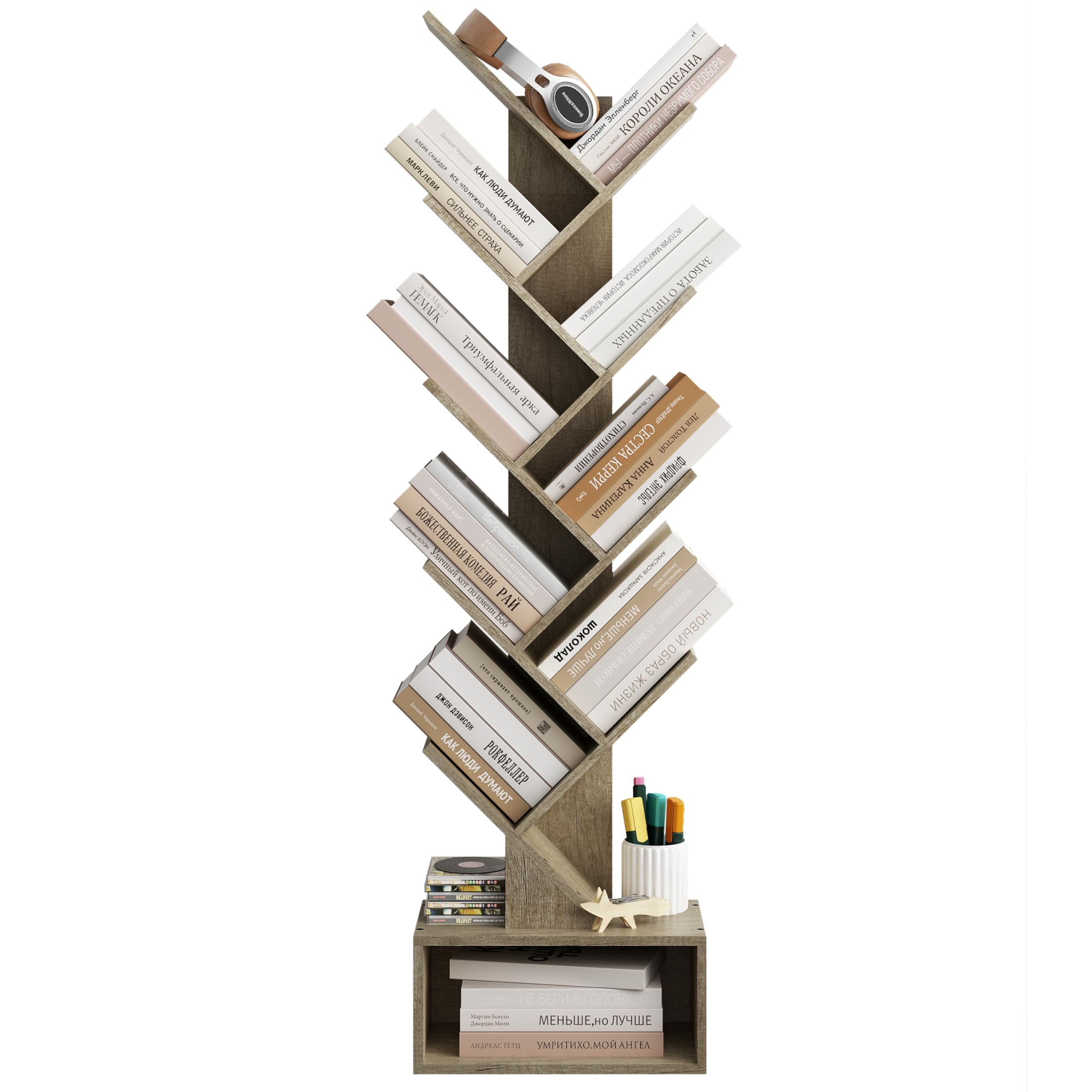 Tajsoon 9 Tier Tree Bookshelf with Drawer Bookcase, Floor Standing Book ...