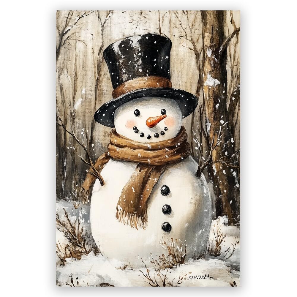 Amazon.com: Vintage Christmas Canvas Wall Art Cute&Sweet Snowman ...