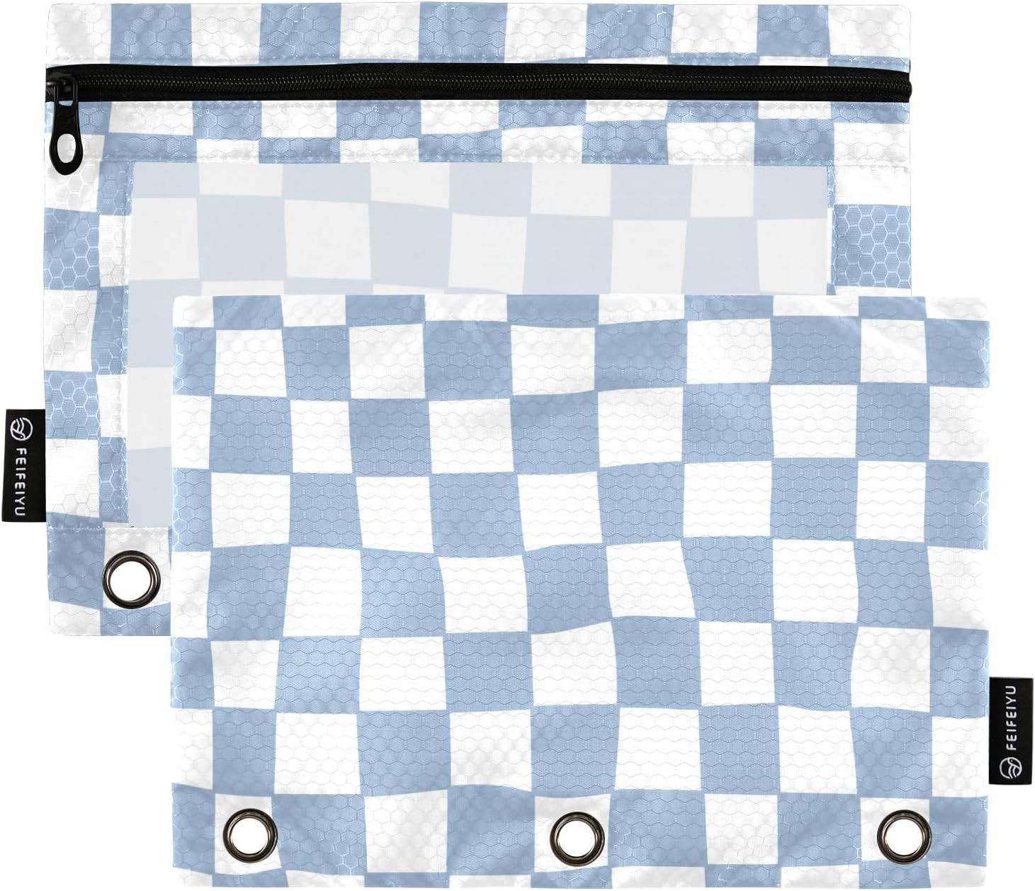 Amazon.com : CEBUGI Blue Distorted Checkered 3 Ring Zipper Binder ...