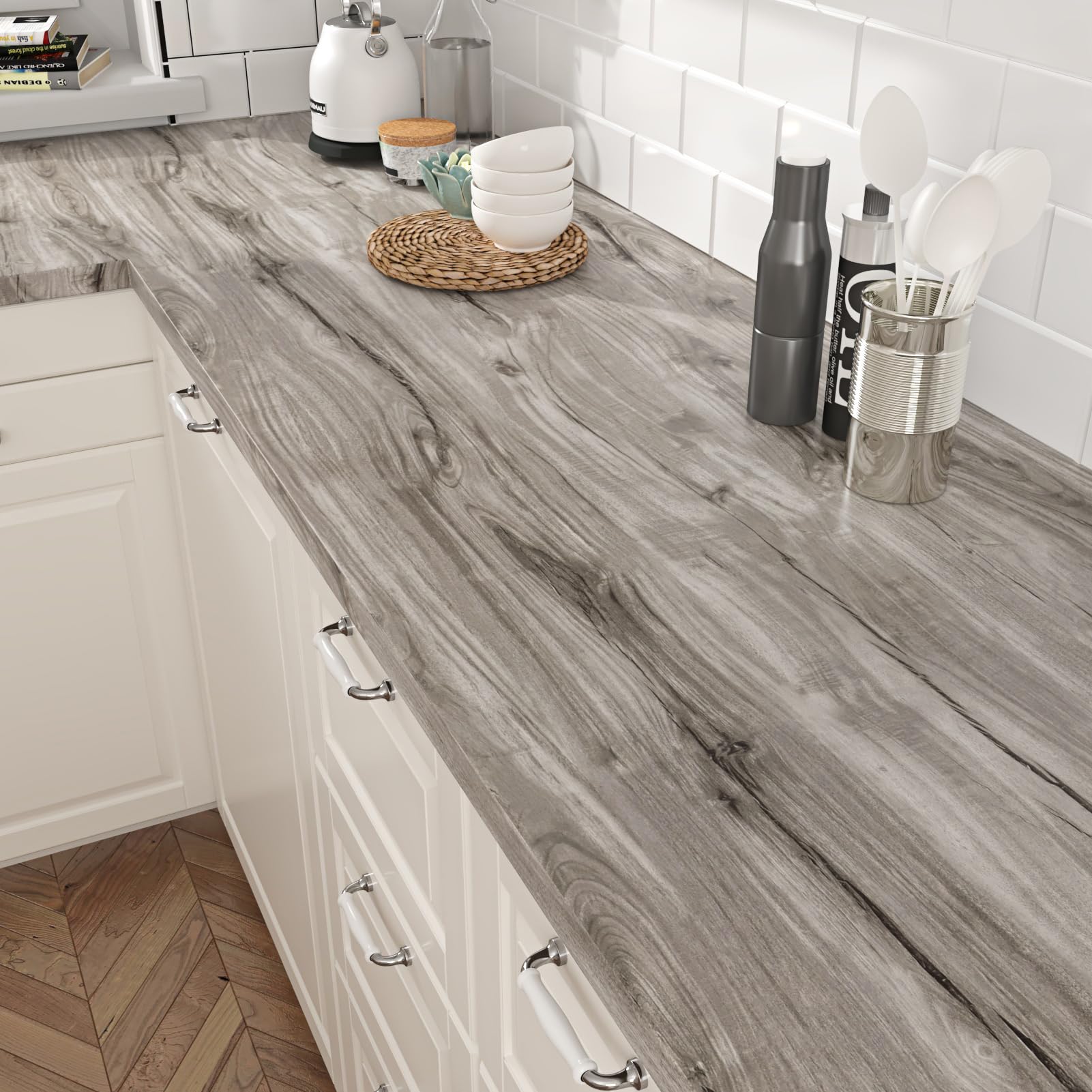 Wallercity 24''x118'' Grey Wood Contact Paper for Countertops Peel and ...