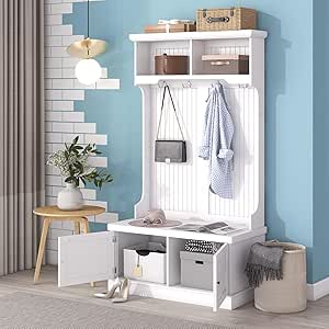 Amazon.com: Modern Hall Tree with Storage Bench, 4-in-1 Entryway Bench ...