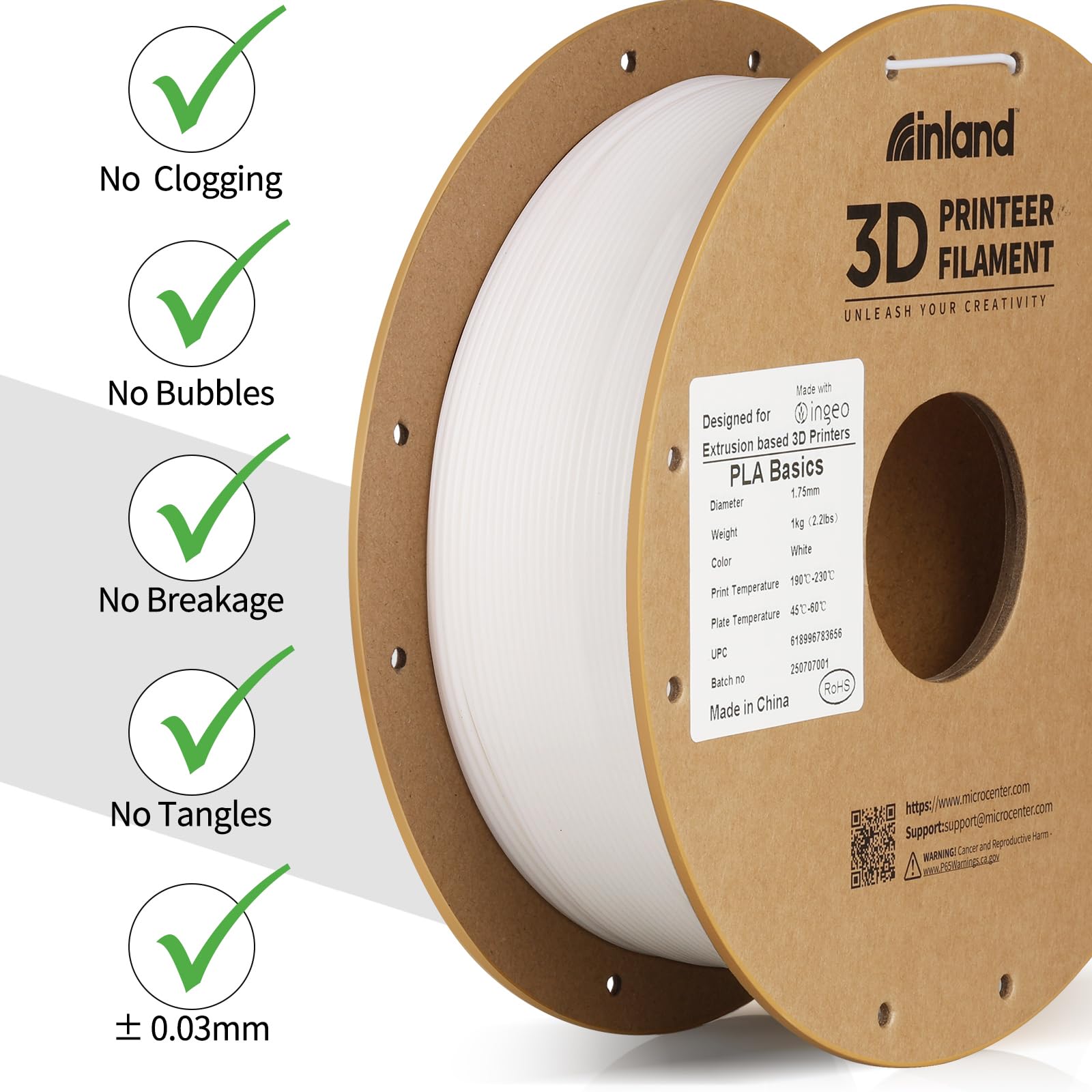 Snapklik.com : Inland PLA Filament 1.75mm, 1kg Spool Dimensional ...