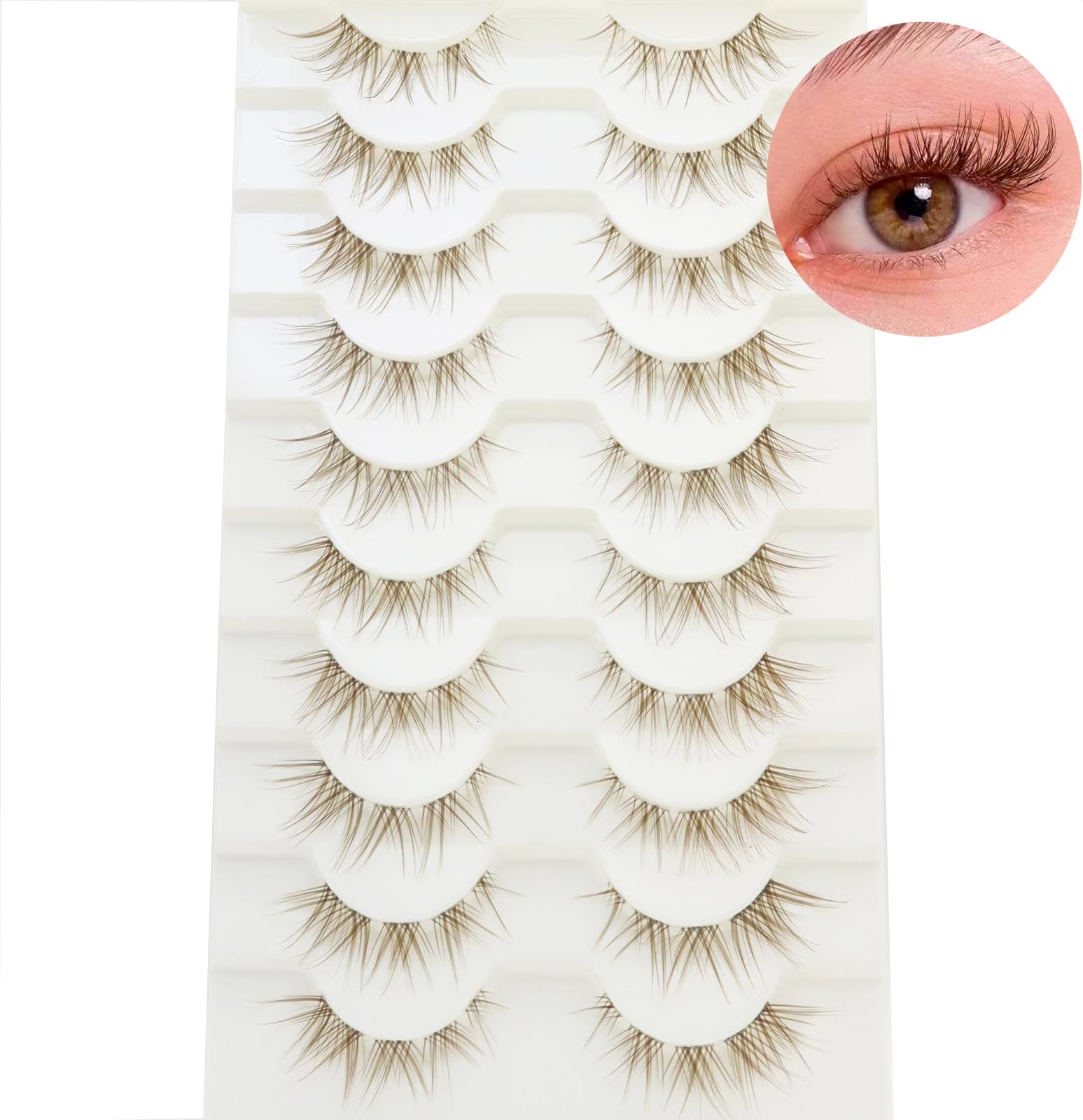 Amazon.com: DAODER Brown Mink Lashes Natural Look Clear Band Cat Eye Strip False Eyelashes Brown ...