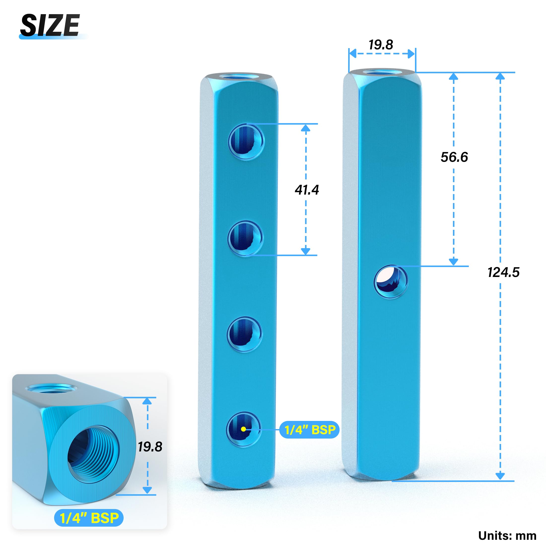 TAILONZ PNEUMATIC 1/4″ Blue 4 Way 7 Port Pneumatic Shunt Aluminum Block ...