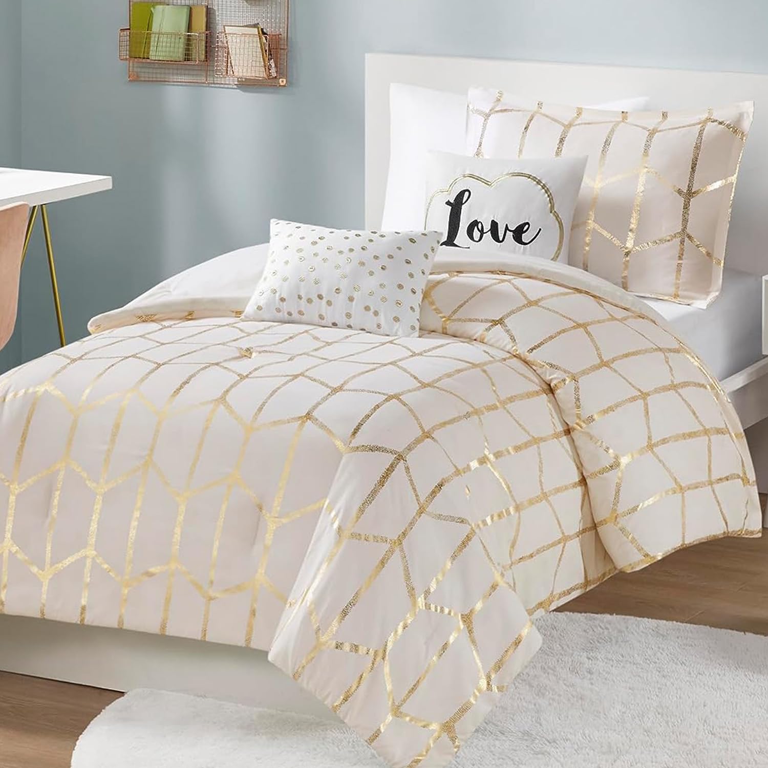 Vivian Comforter Set Intelligent Design AQUA SILVER RAINA GIRLS Dormir