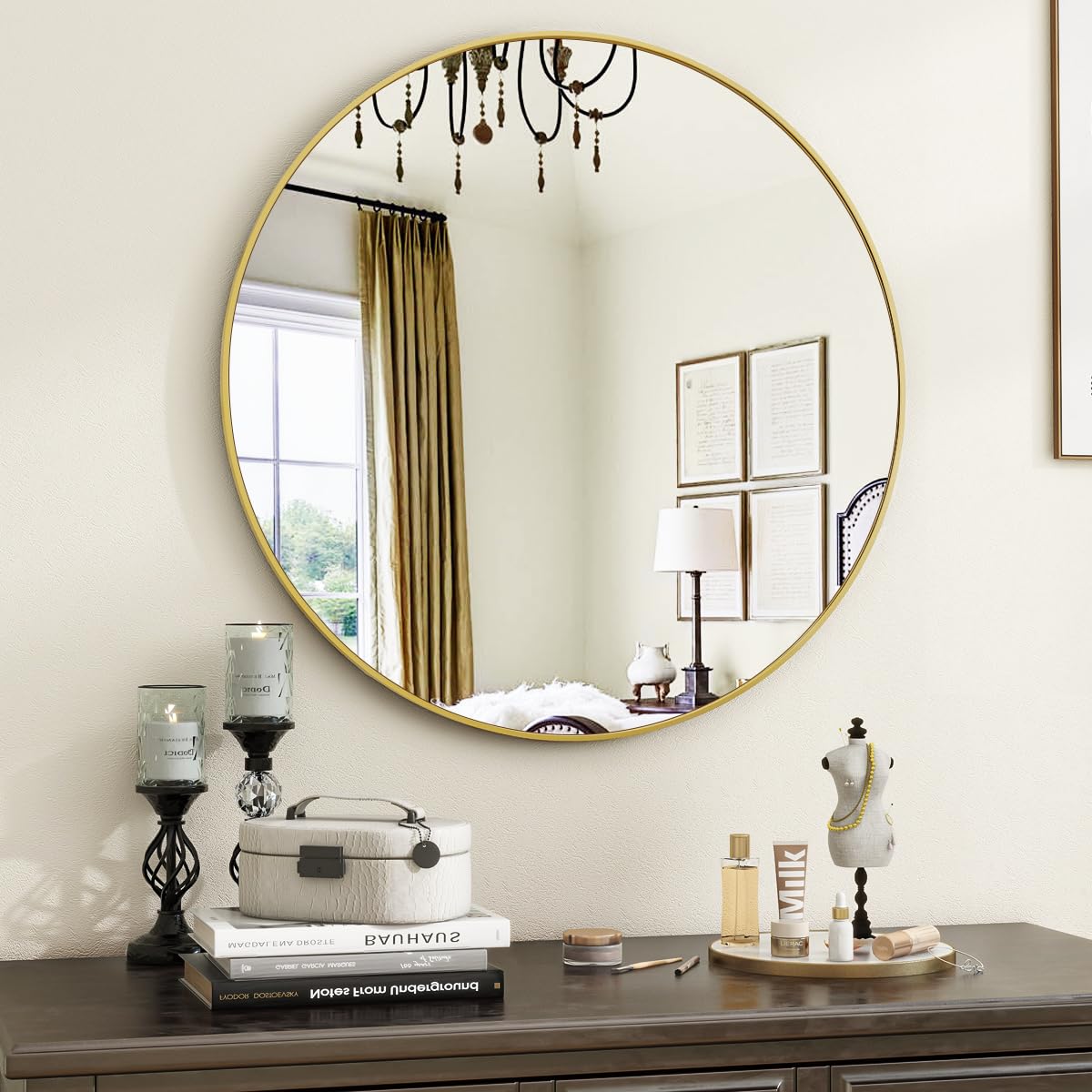 Amazon.com: VooBang Gold Round Bathroom Mirror, 20 inch Circle Mirror ...