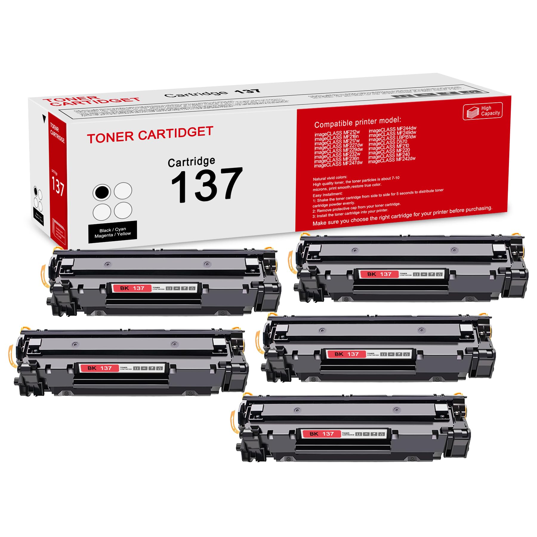 Amazon.com: 5 Pack 137 9435B001 Black Toner Cartridge: Compatible CRG ...