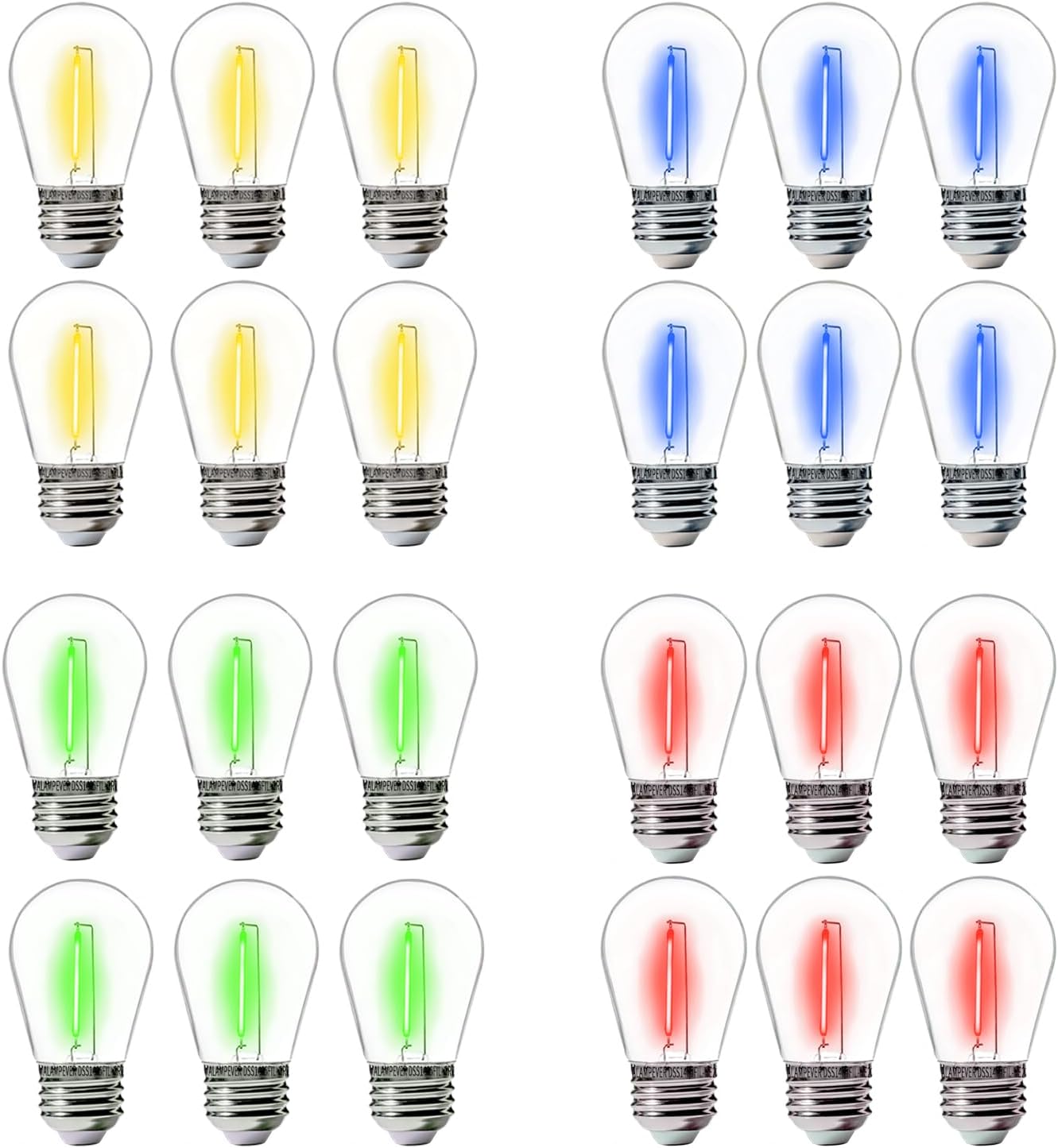 24Pack S14 Colored LED String Light Bulbs,1Watt Plastic Shatterproof ...