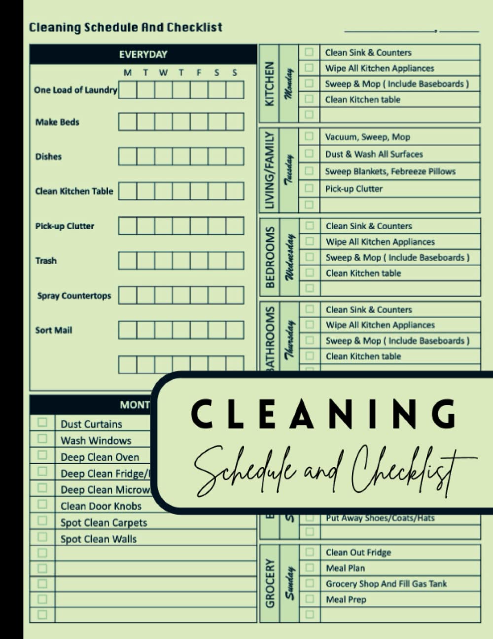 Buy Cleaning Schedule and Checklist: Daily Weekly and Monthly Cleaning ...