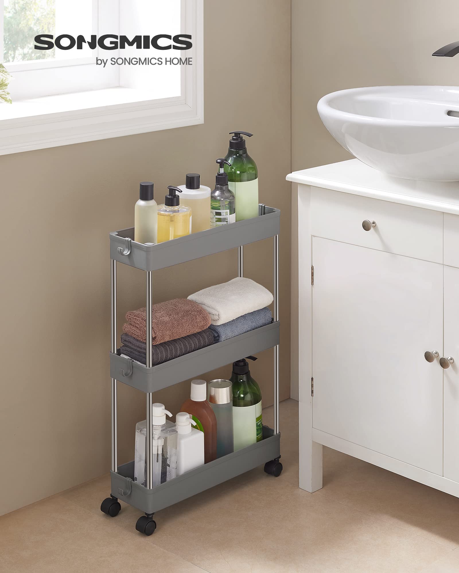 Snapklik.com : Slim Storage Cart, 3-Tier Rolling Cart, Narrow Utility ...