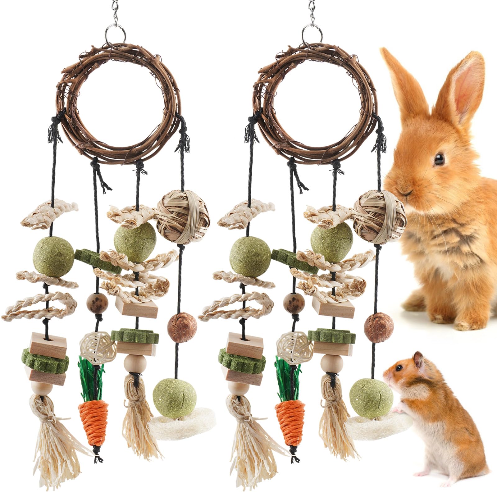 Amazon.com : Bissap Bunny Chew Toy, 2 Packs Rabbits Cage Hanging Chew ...