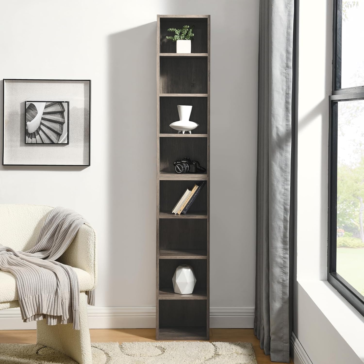 Amazon.com: Tall Narrow Bookshelf,8-Tiers Bookcase with Adjustable ...
