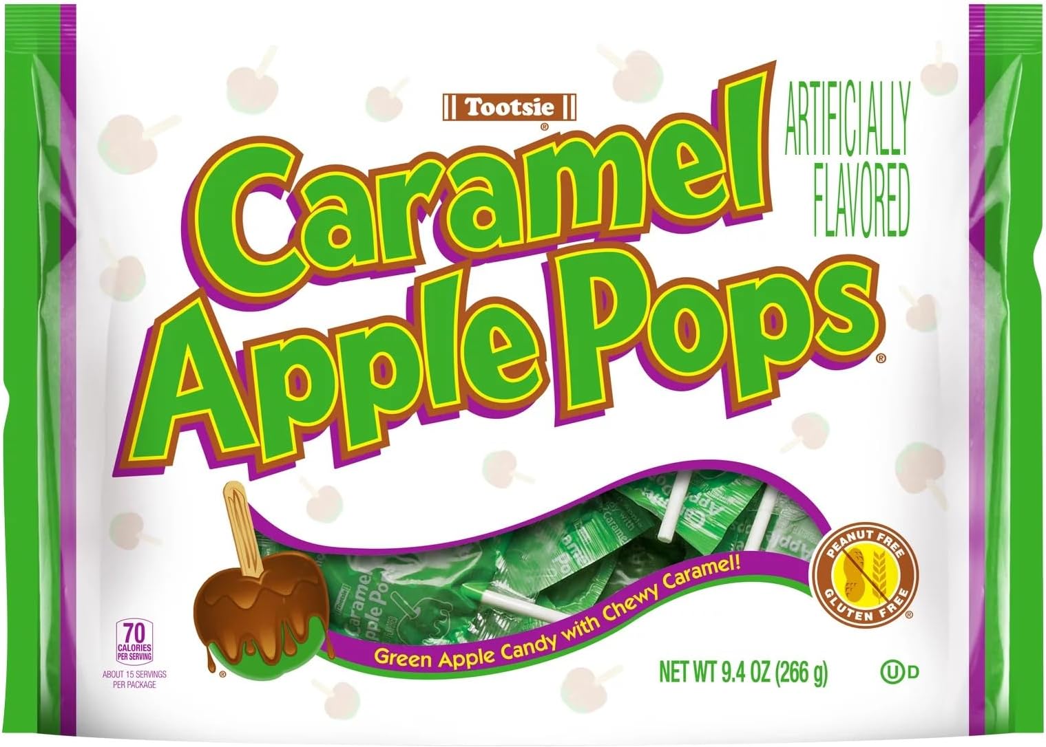 Amazon.com : Tootsie Roll Caramel Apple Pops - Caramel Covered Green ...
