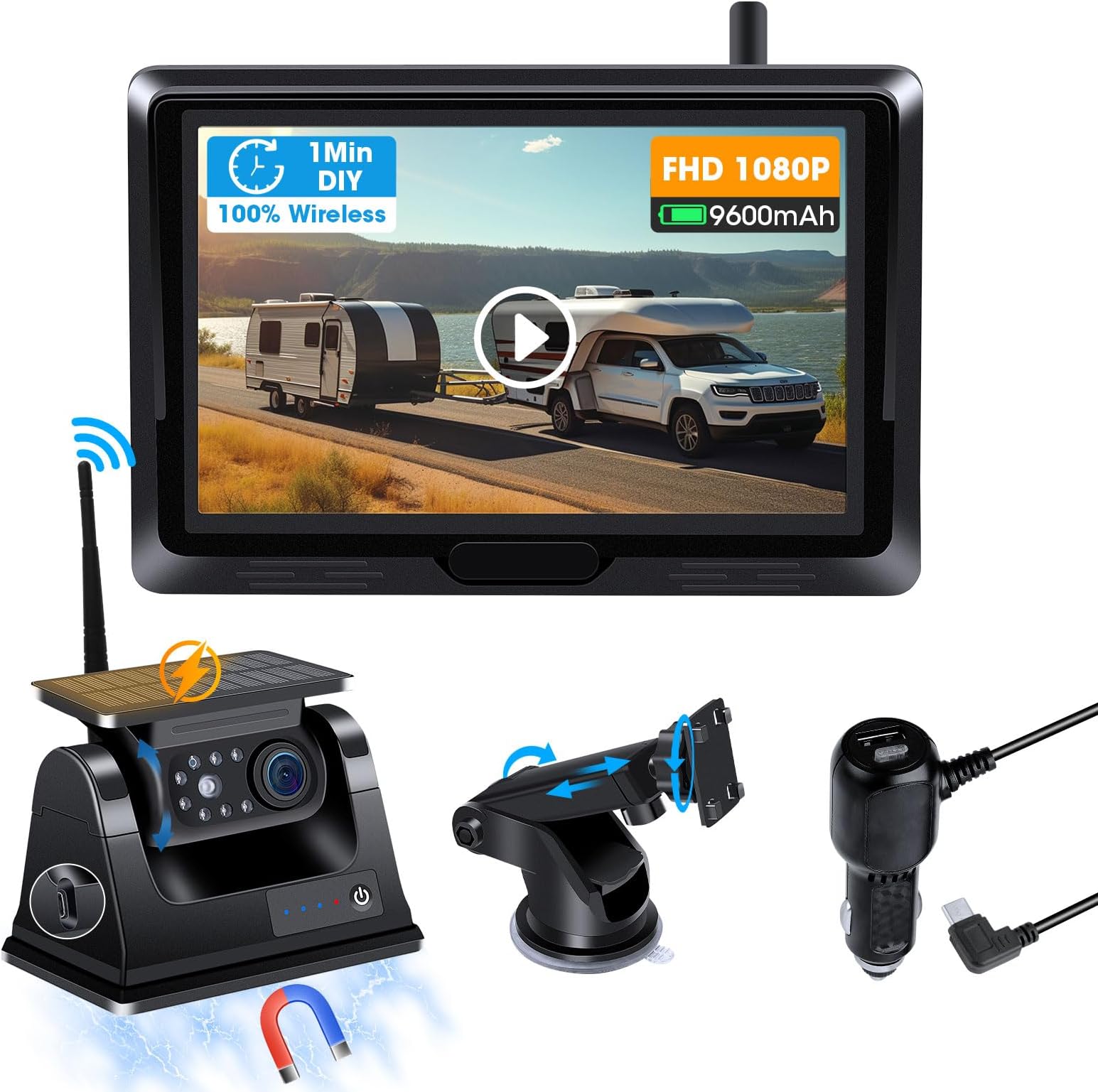 Vtopek Wireless Reversing Camera Magnetic Solar Reverse Camera 9600mAh ...