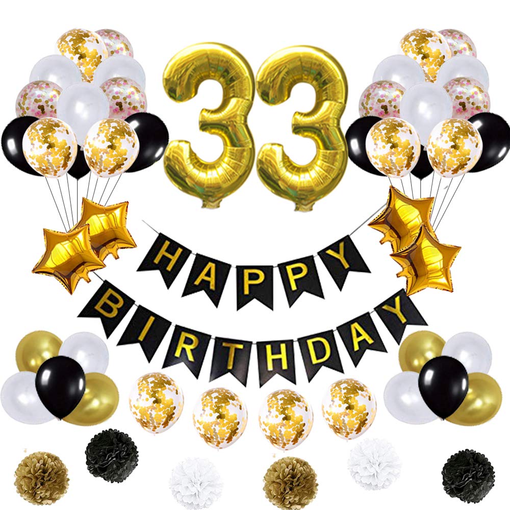 yujiaonly 33 Birthday Decorations Ballons, Happy Birthday Banner/pom ...